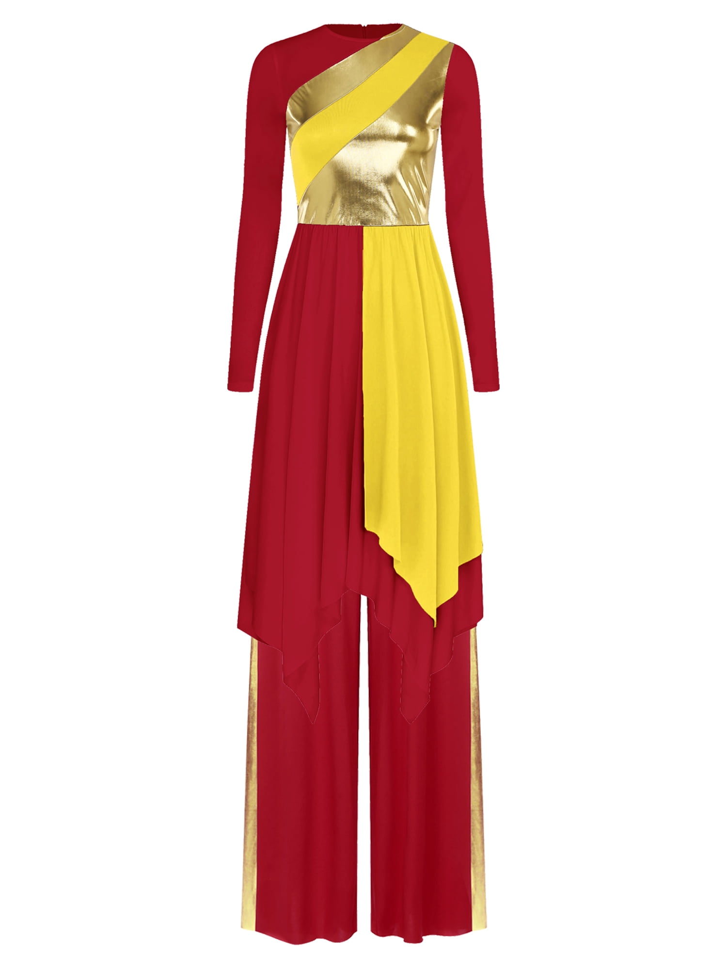 Aislor Women Metallic Gold Color Block Praise Dance Outfit Worship ...