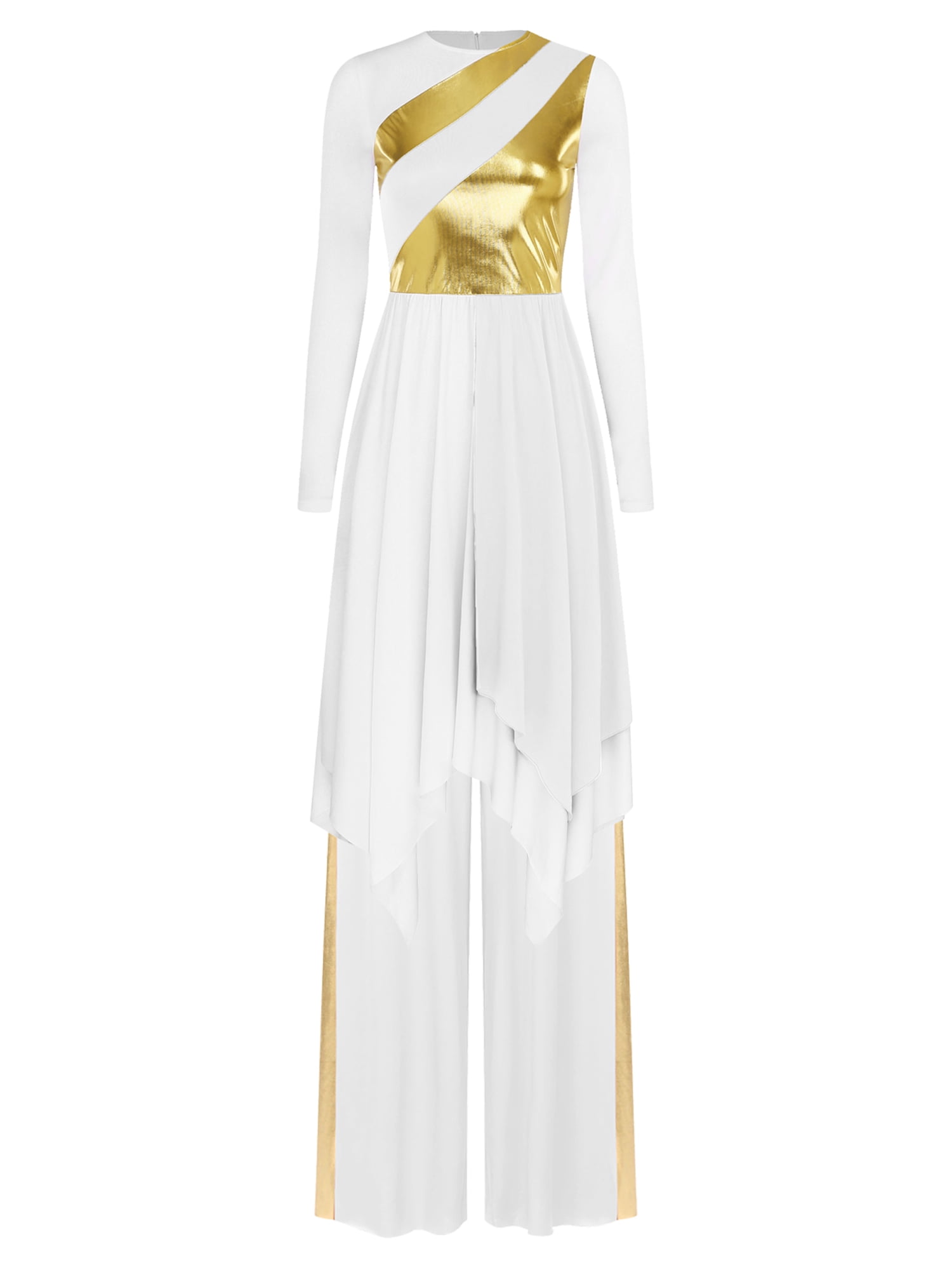 Aislor Women Metallic Gold Color Block Praise Dance Outfit Worship ...