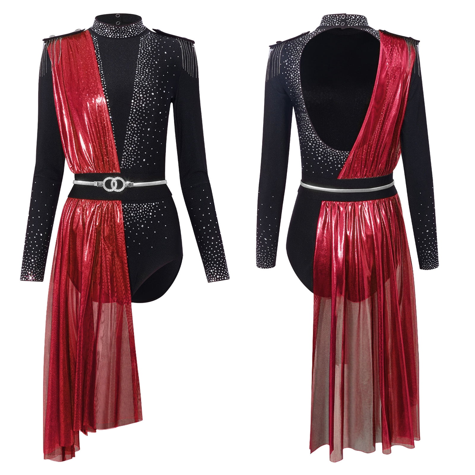 Aislor Women Metallic Lyrical Dance Rhinestone Leotard with Metal Waist ...