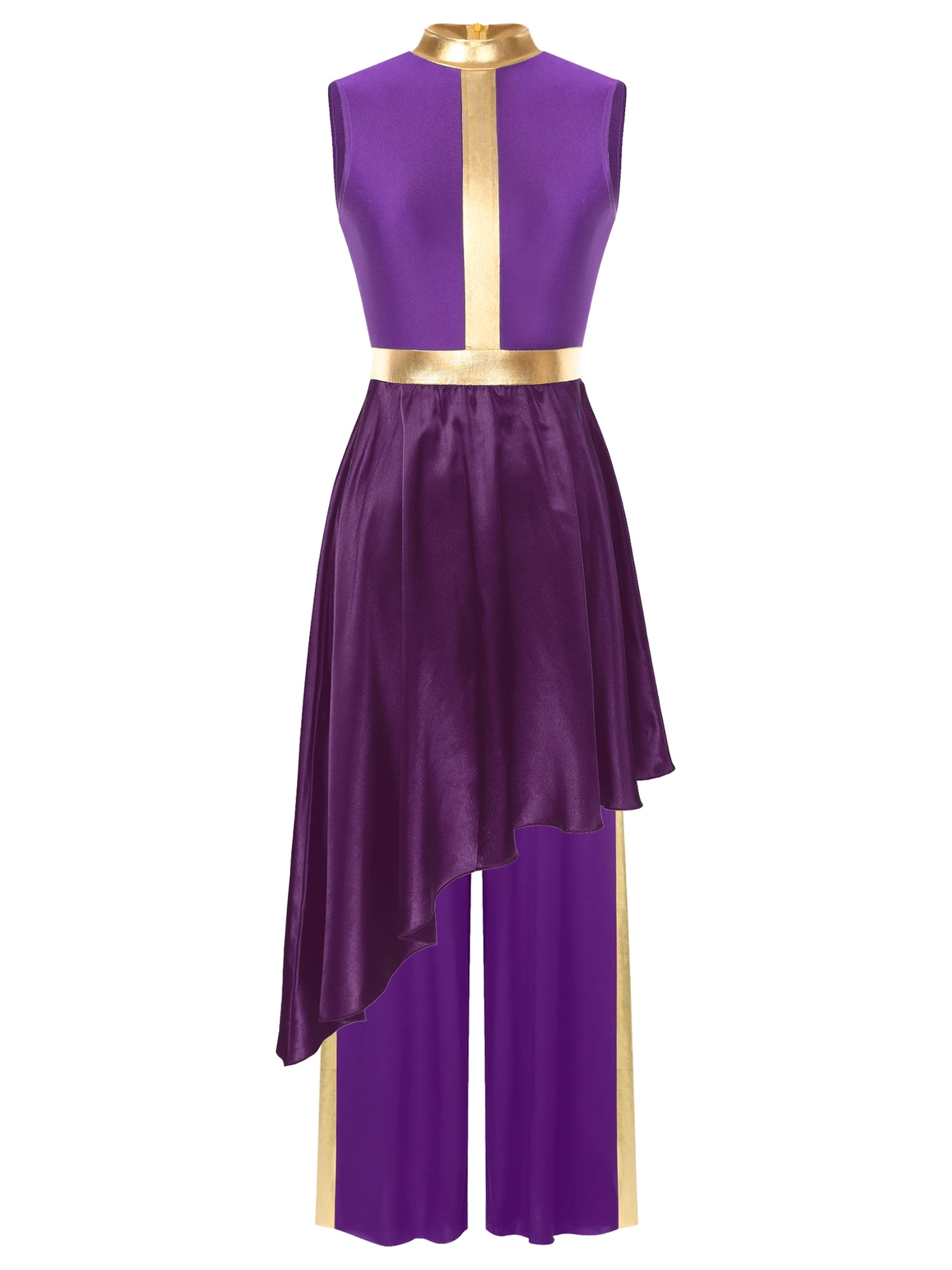 Aislor Women's 2 Piece Metallic Color Block Dance Dress with Wide-Leg ...