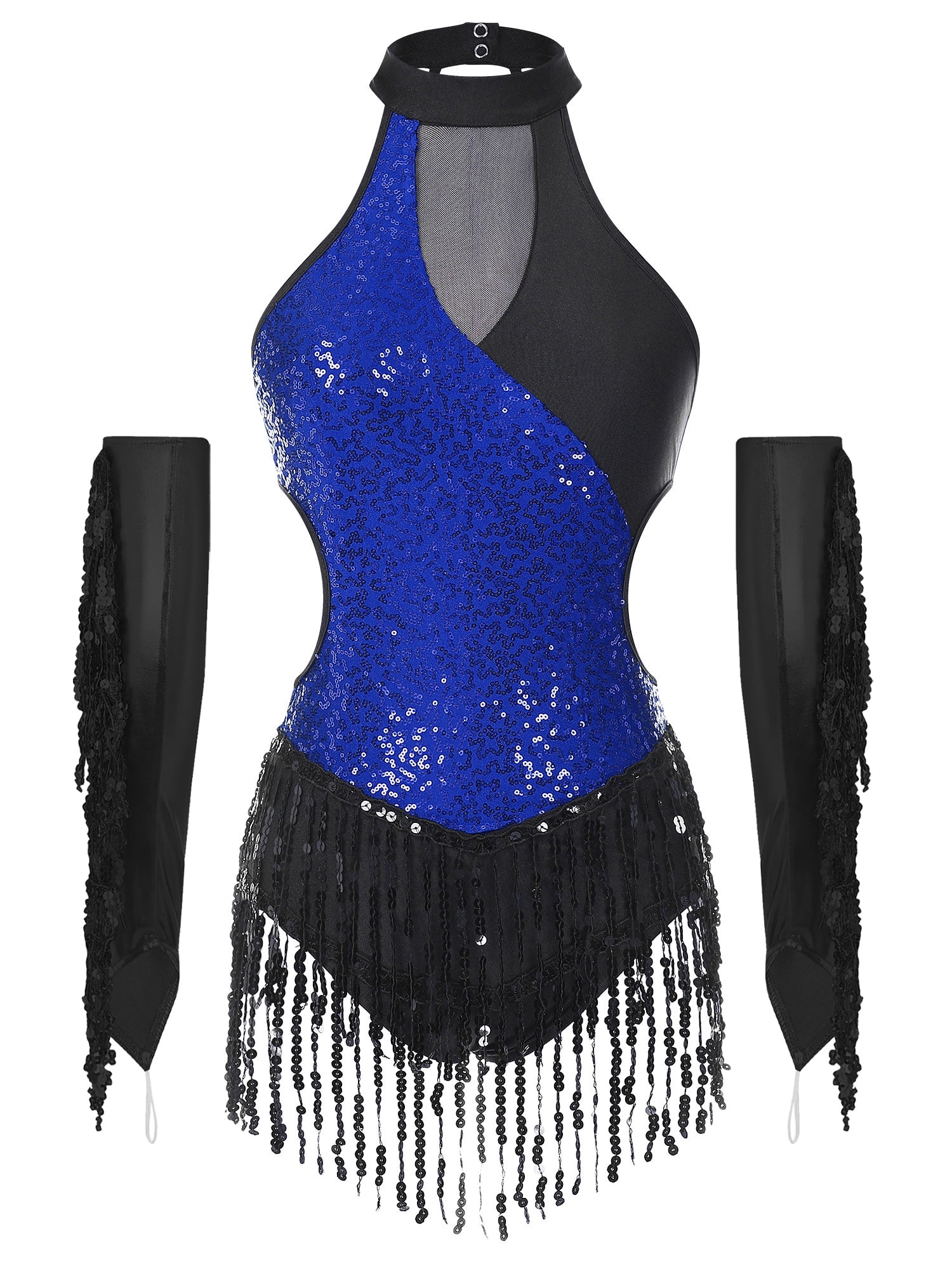 Aislor Women's 2 Piece Salsa Samba Latin Dance Costume Sequin Bodysuit ...