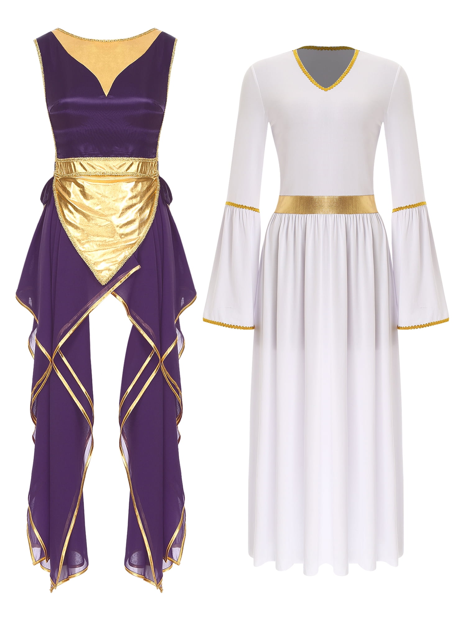 Aislor Women's 2 Pieces Praise Dance Costume Worship Dancewear Liturgical Dress Dancewear Purple ...