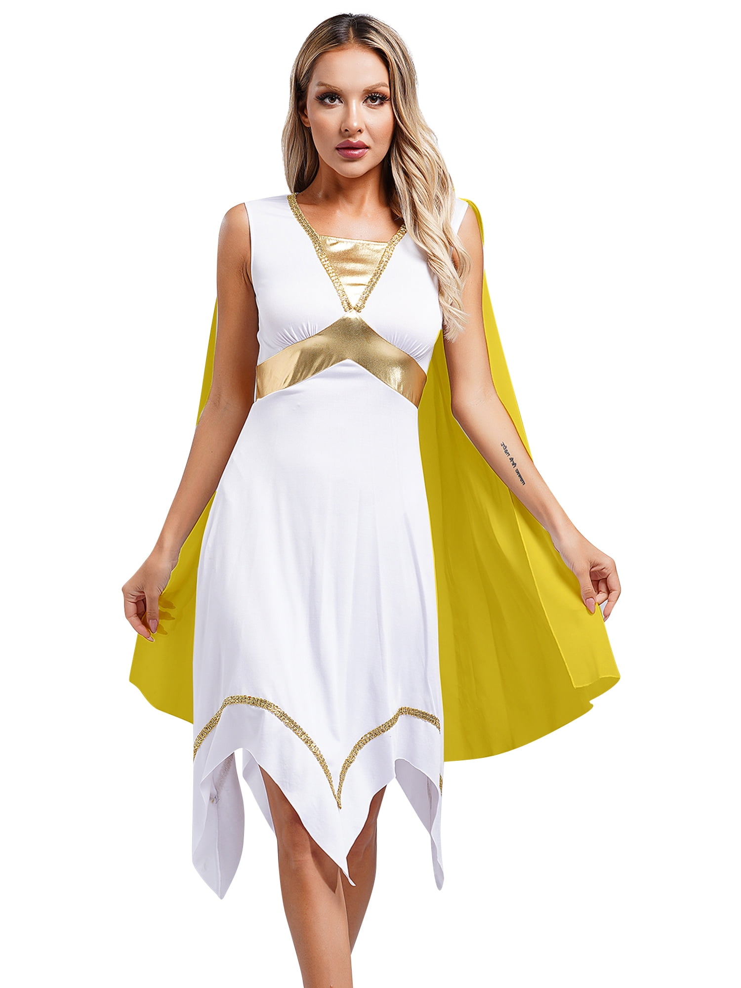 Aislor Women's Ancient Greek Roman Toga Cape Sleeve Asymmetrical ...