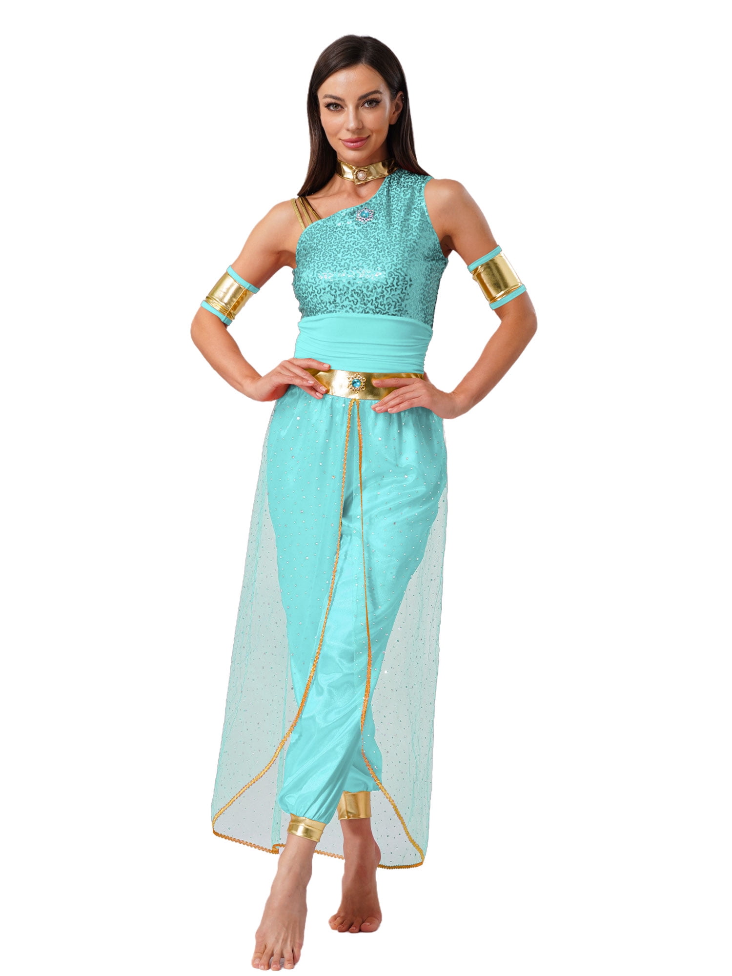Aislor Women's Arabian Princess Belly Dance Costume Gem Decor Shiny ...