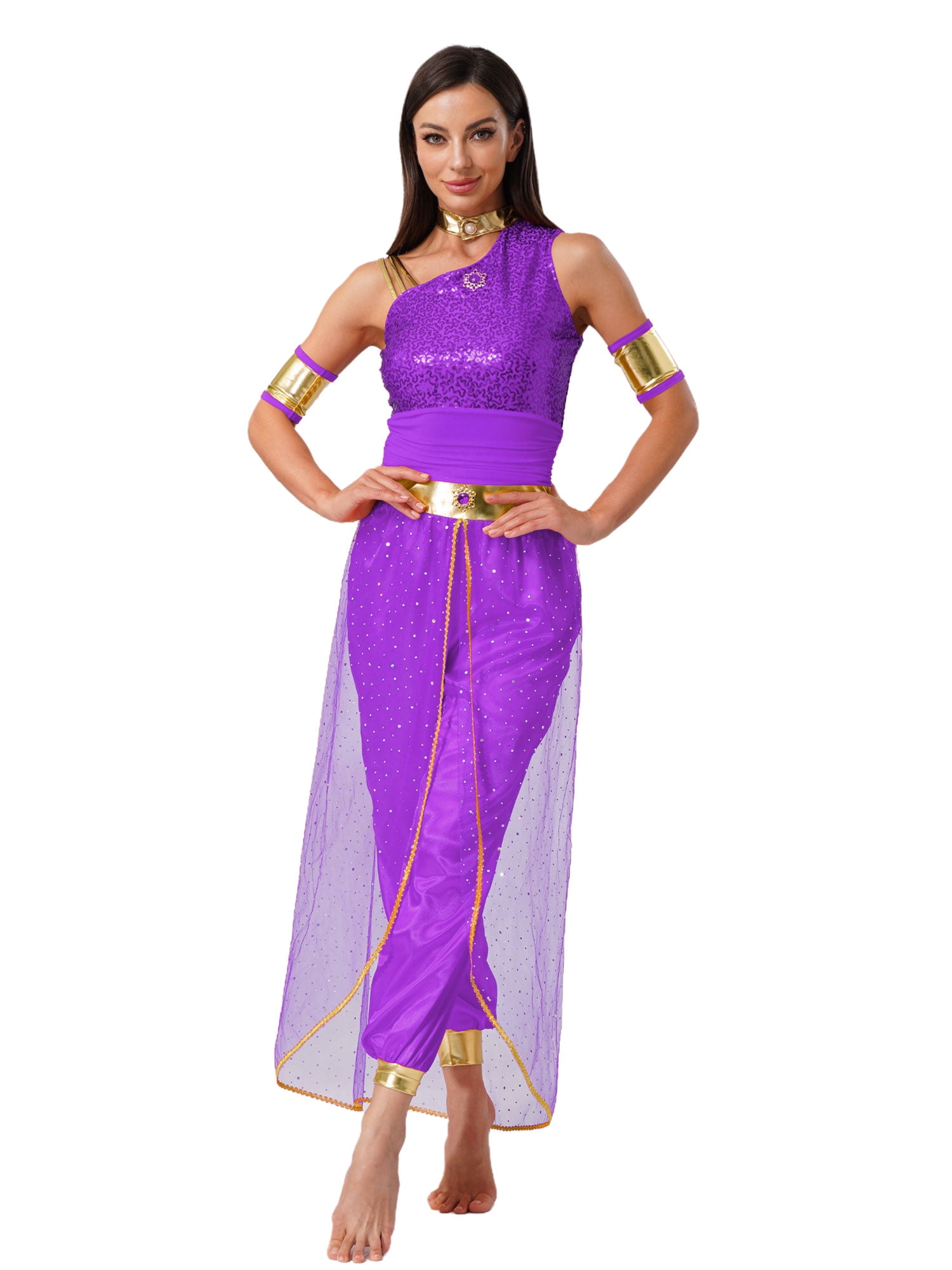 Aislor Women's Arabian Princess Belly Dance Costume Gem Decor Shiny ...
