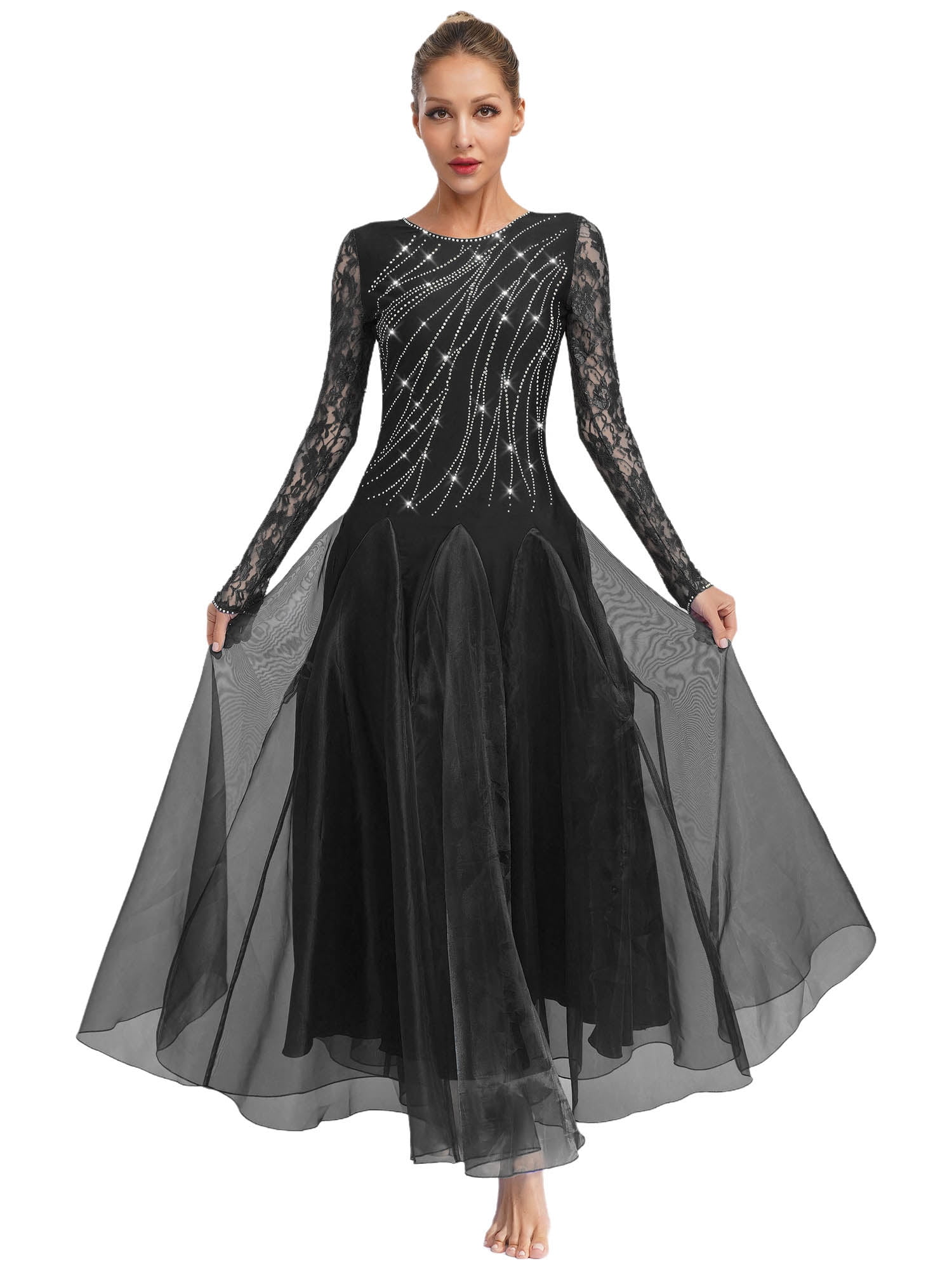 Aislor Women's Ballroom Long Skirt Modern Dance Big Swing Dress Waltz ...