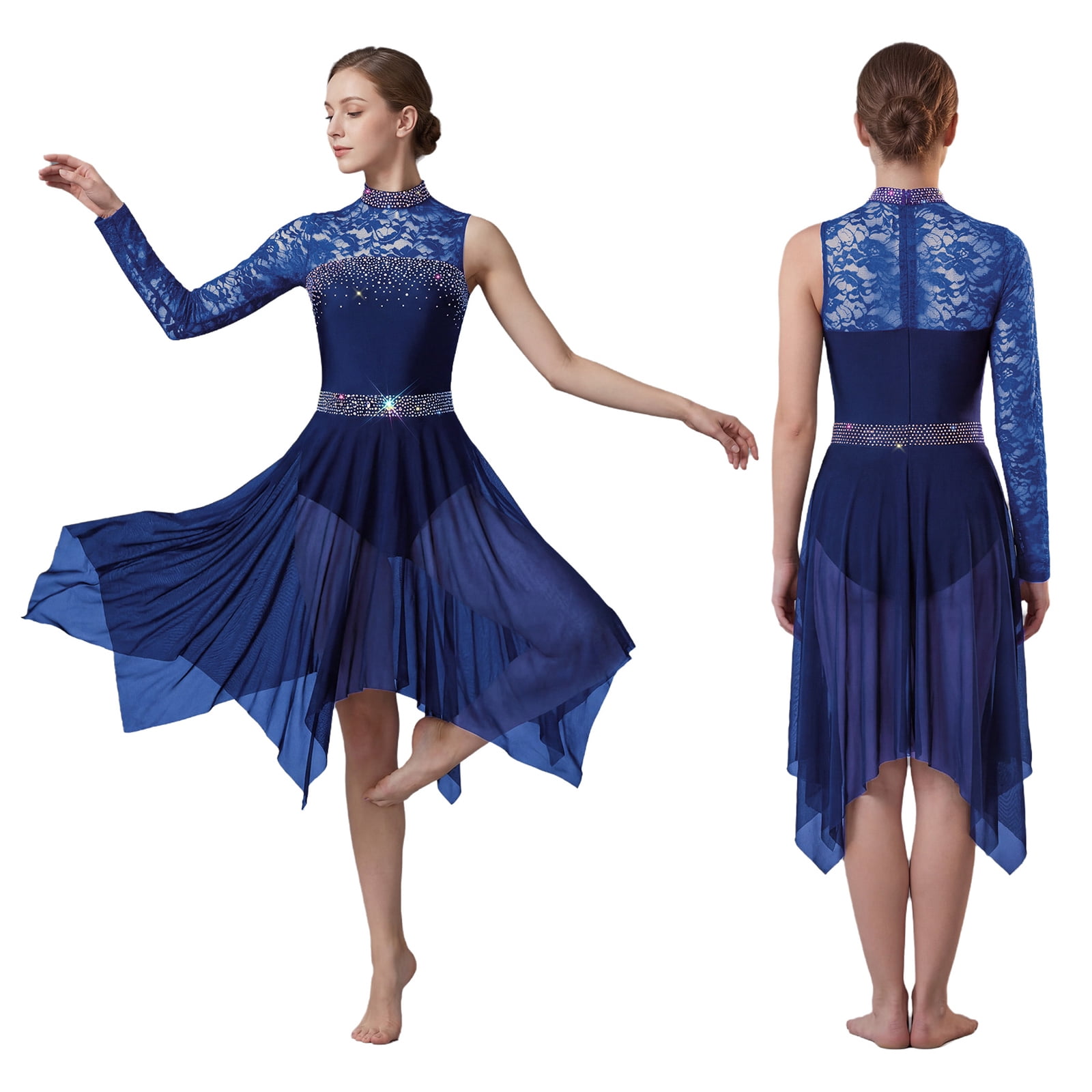 Aislor Women's Floral Lace Lyrical Dance Dress Mesh Hem Ballet Tulle ...