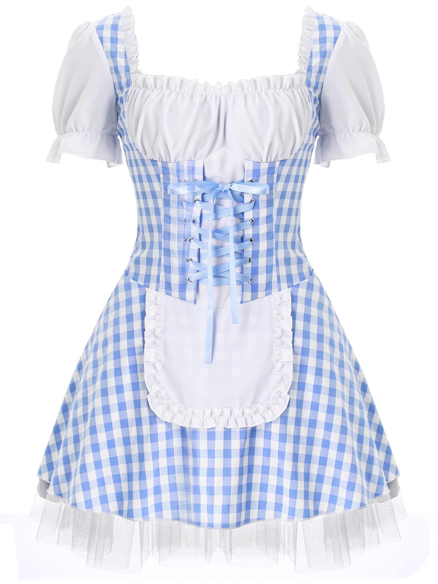 Aislor Women's French Maid Costume Short Puff Sleeve Frilly Plaid Apron ...