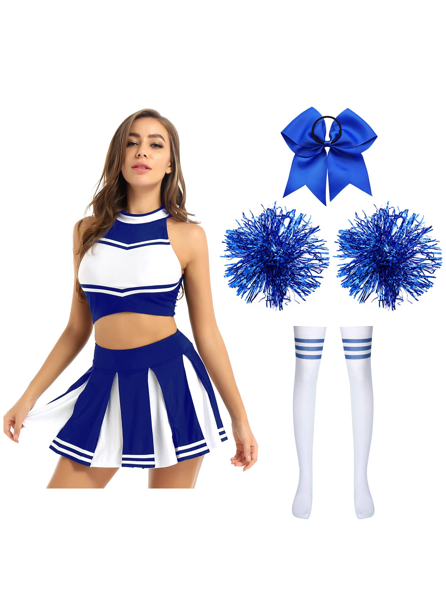 Aislor Women's Halloween Cheerleading Uniform Crop Top Skirt Pom Poms ...