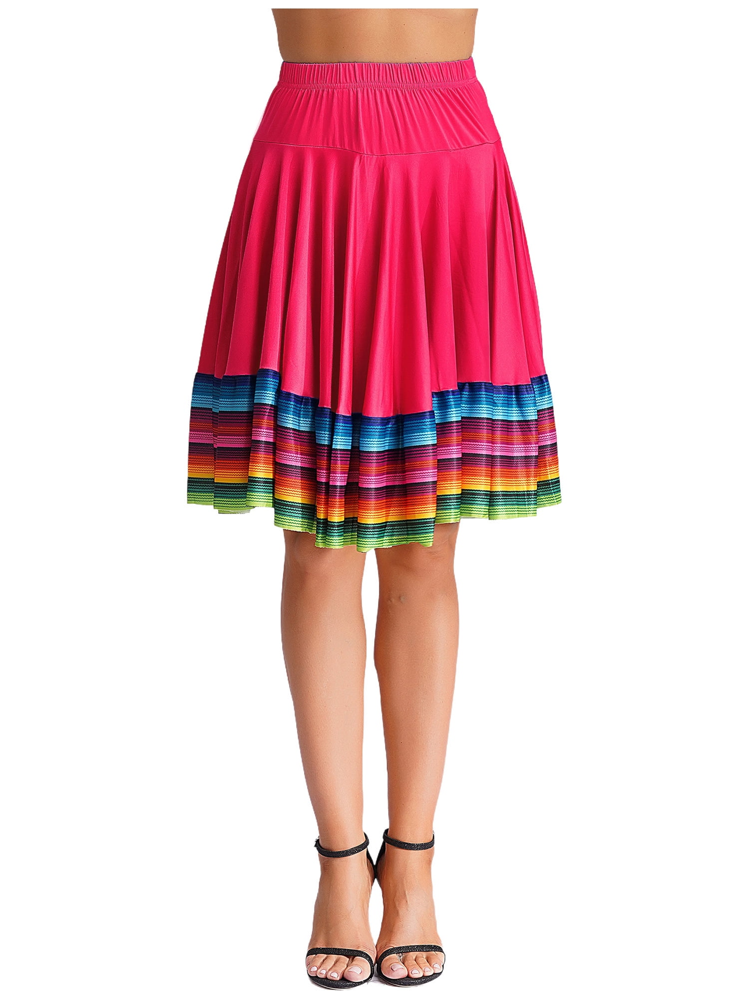 Aislor Women's High Waist Colorful Stripe Hem Skirt Embroidered ...