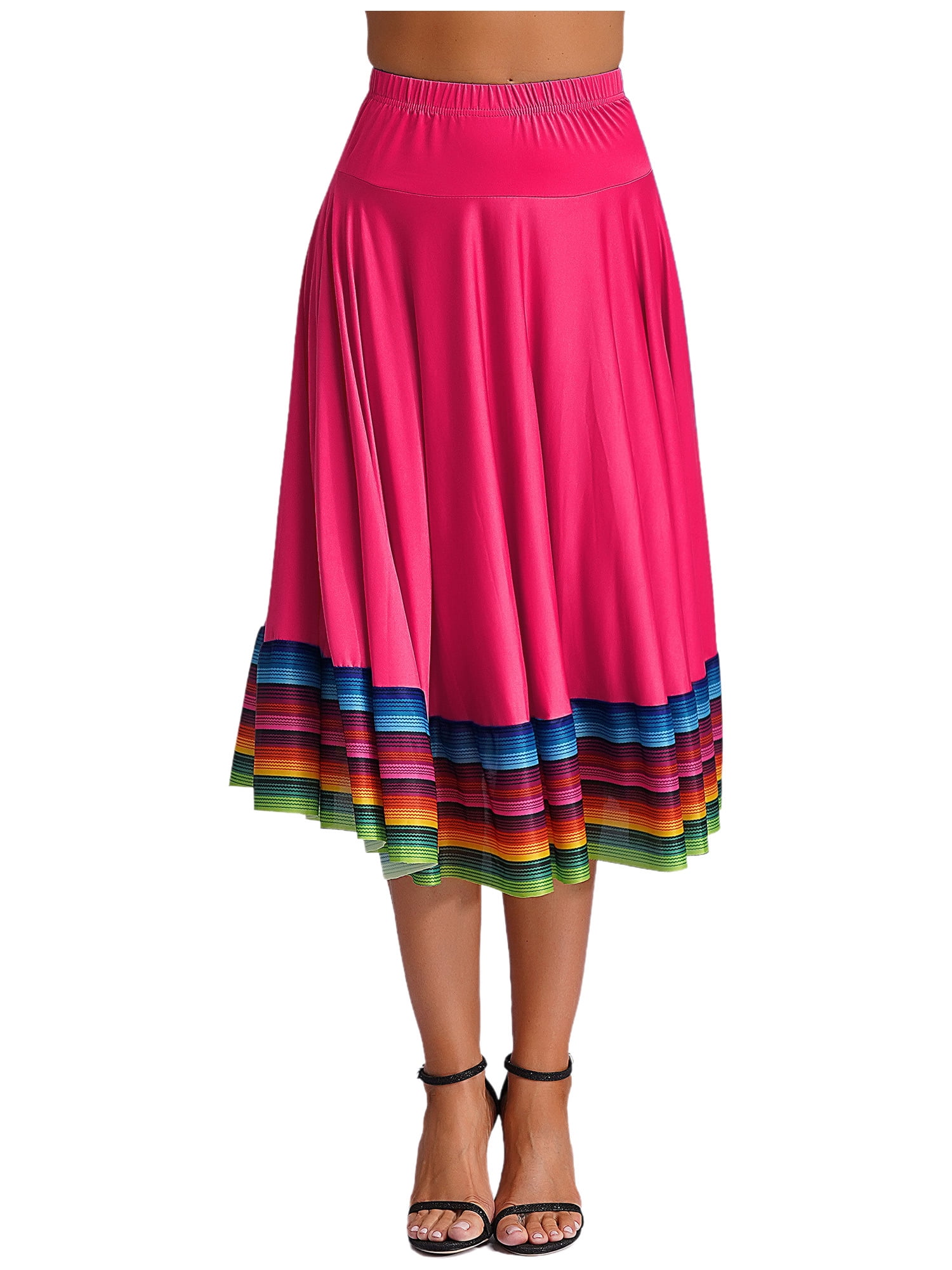 Aislor Women's High Waist Colorful Stripe Hem Skirt Embroidered ...