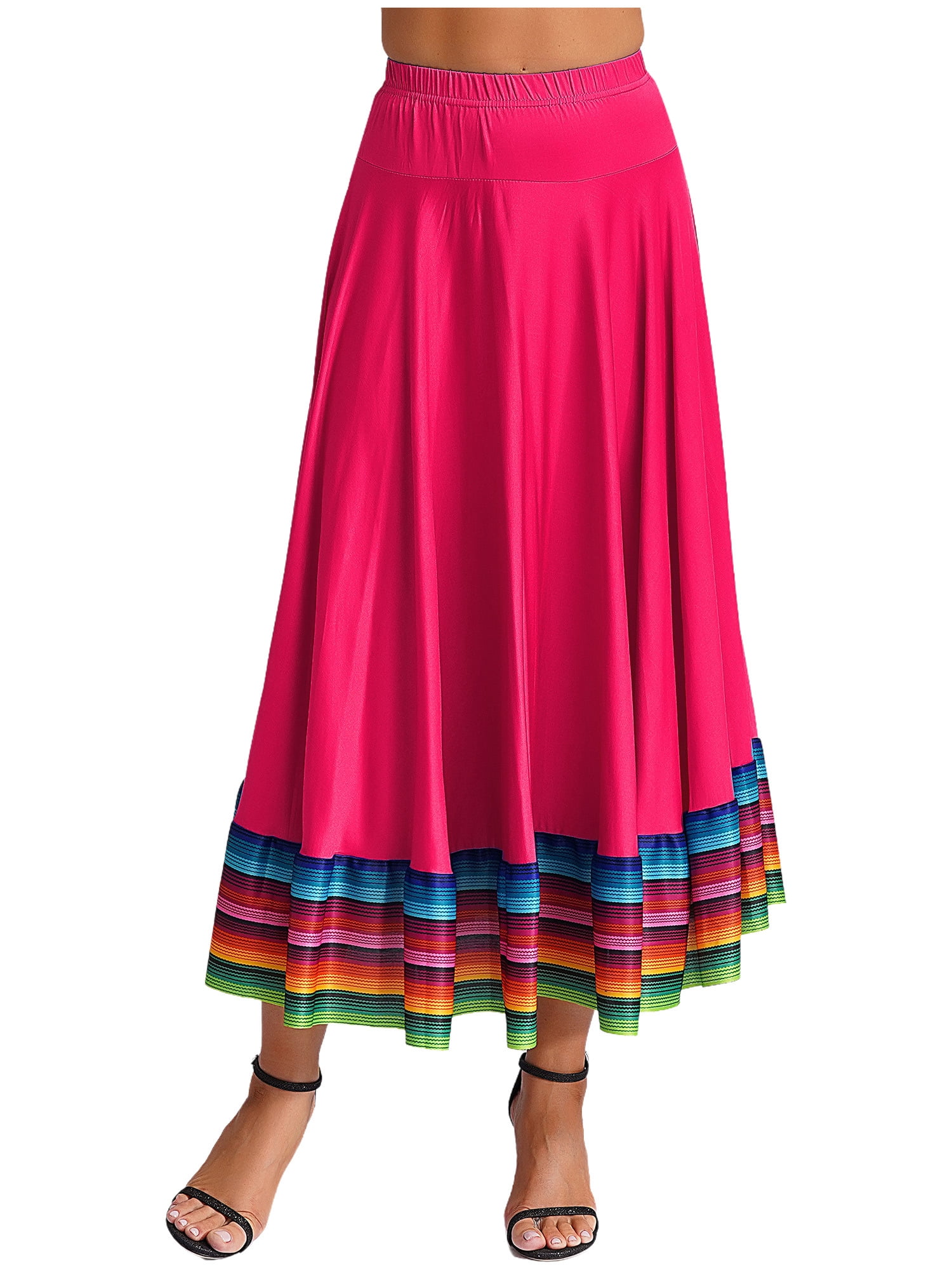 Aislor Women's High Waist Colorful Stripe Hem Skirt Embroidered ...