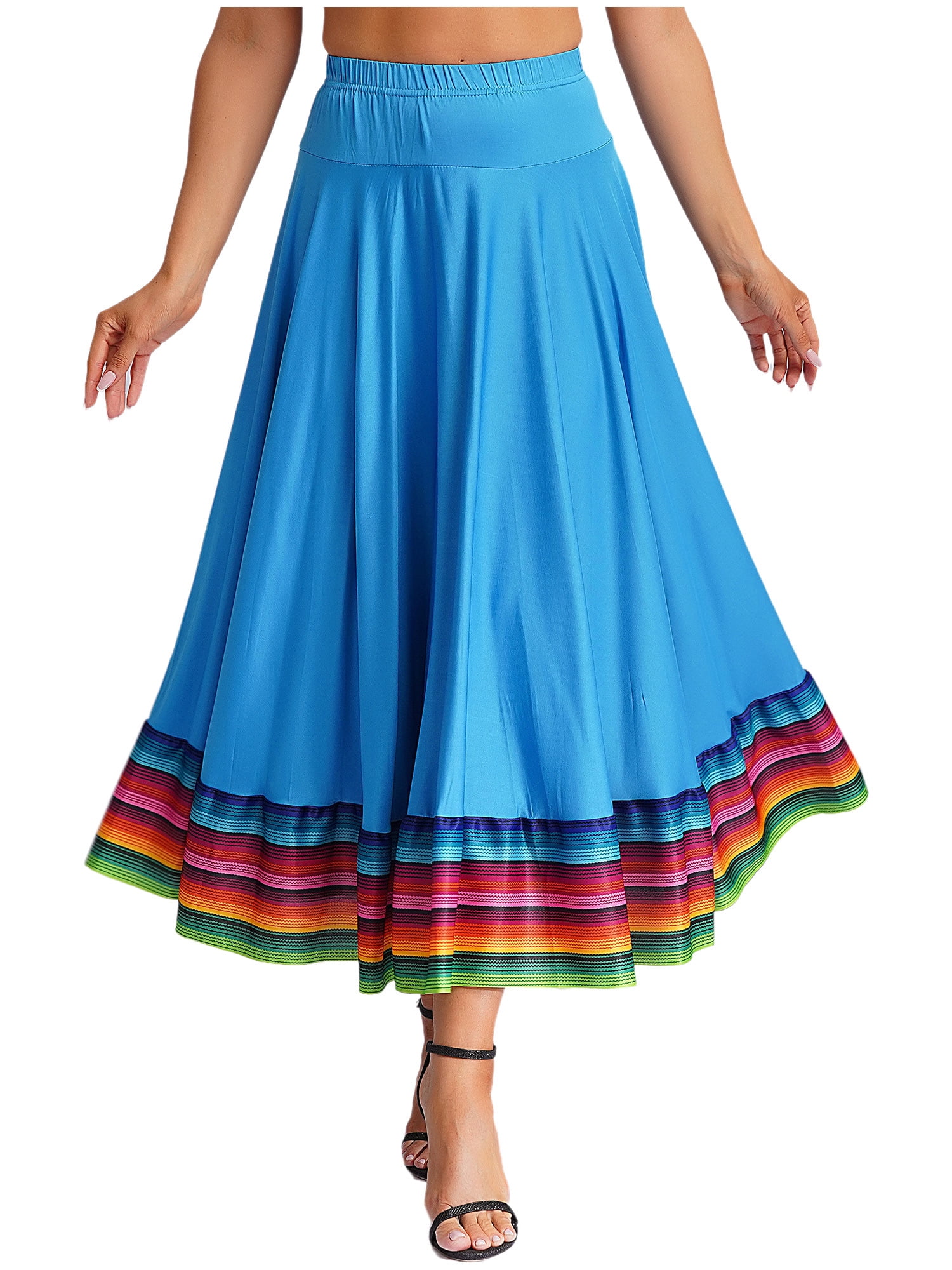 Aislor Women's High Waist Colorful Stripe Hem Skirt Embroidered ...