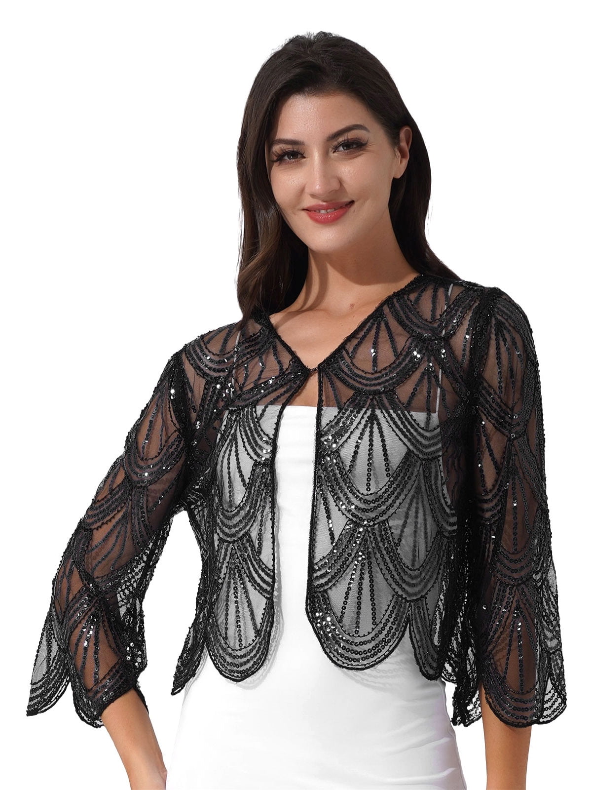 Aislor Women's Long Sleeve Sequin Bolero Shrug Evening Wedding Party ...