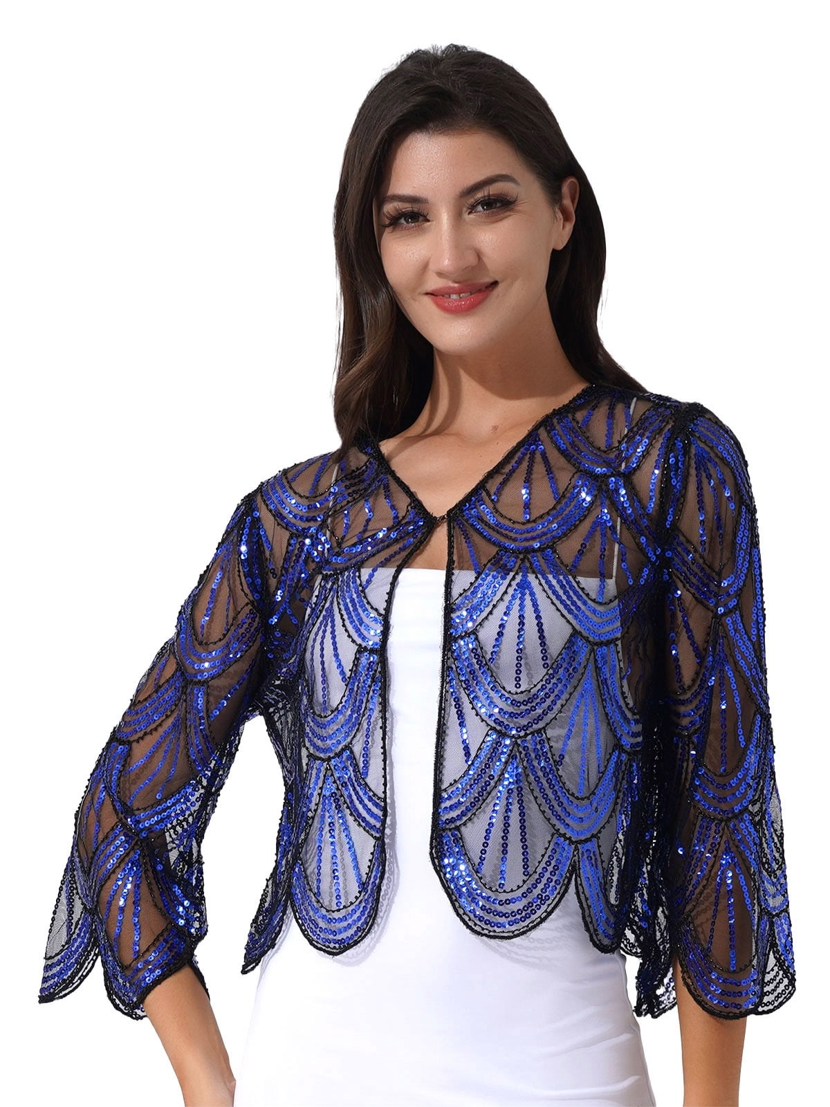 Aislor Women's Sheer Lace Long Sleeve Sequin Bolero, Evening Wedding ...