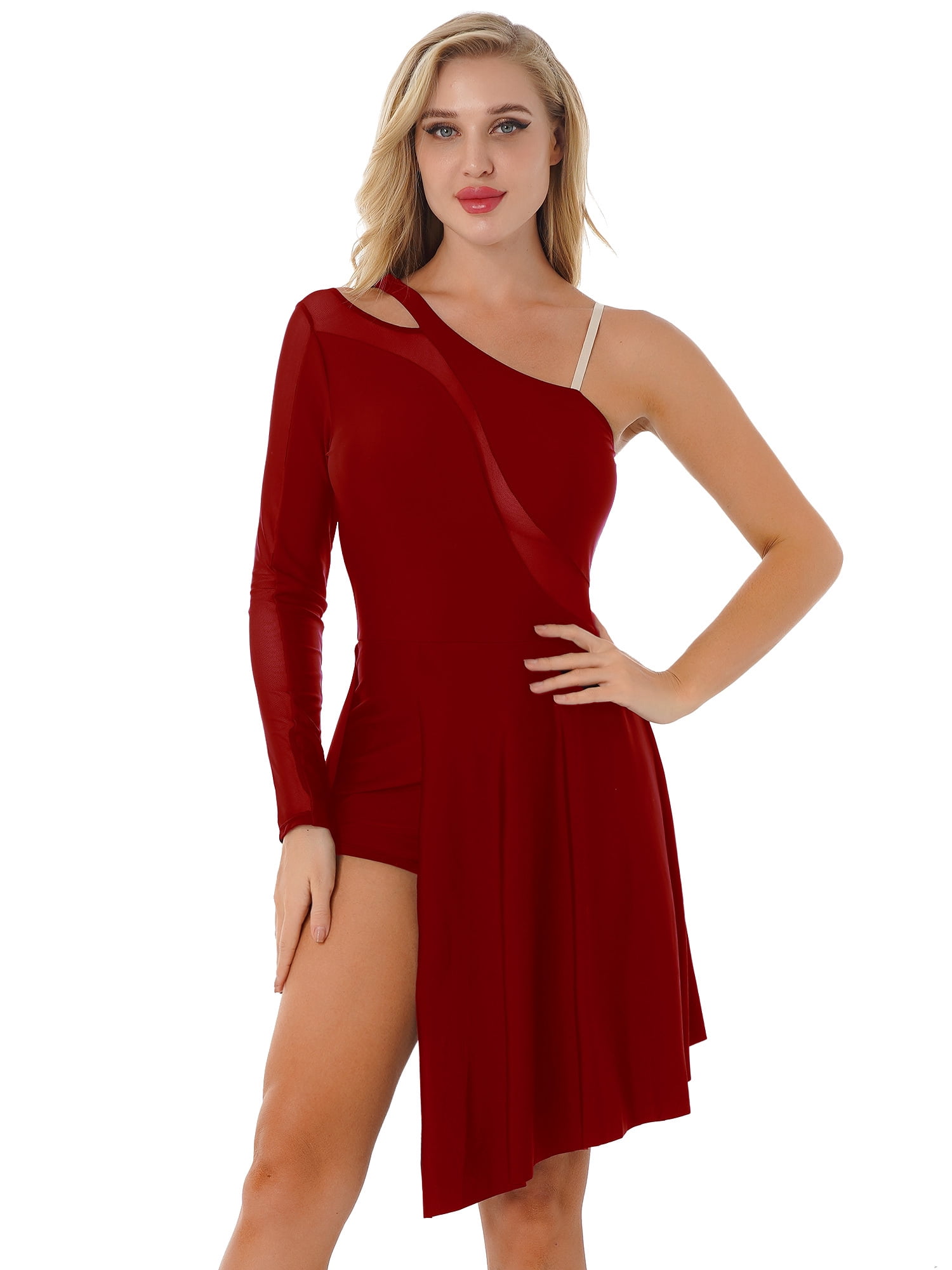 Aislor Women's Lyrical Dance Costume One Shoulder Long Sleeve Split ...
