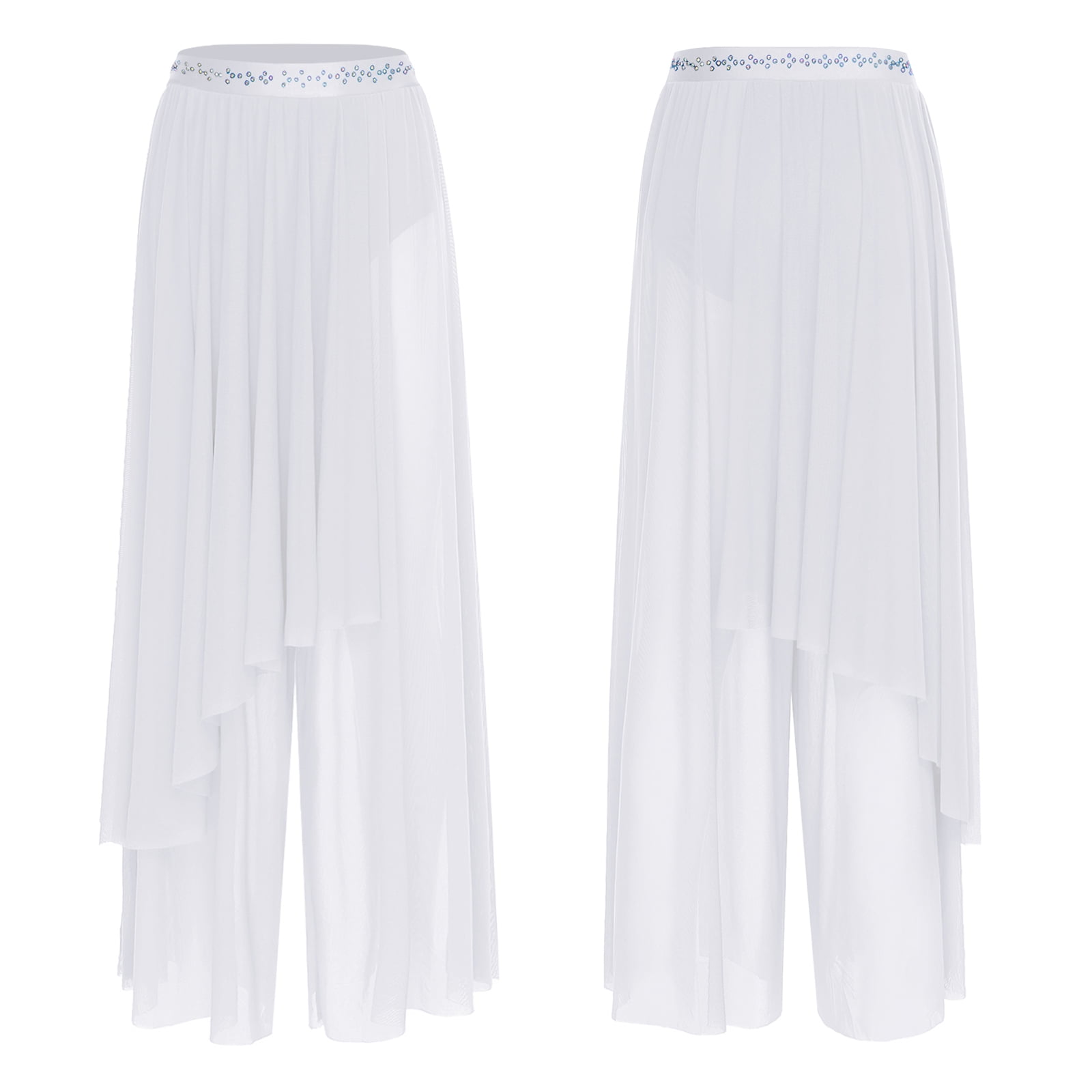 Aislor Women's Lyrical Mesh Modern Dance Bottoms Wide-leg Irregular ...