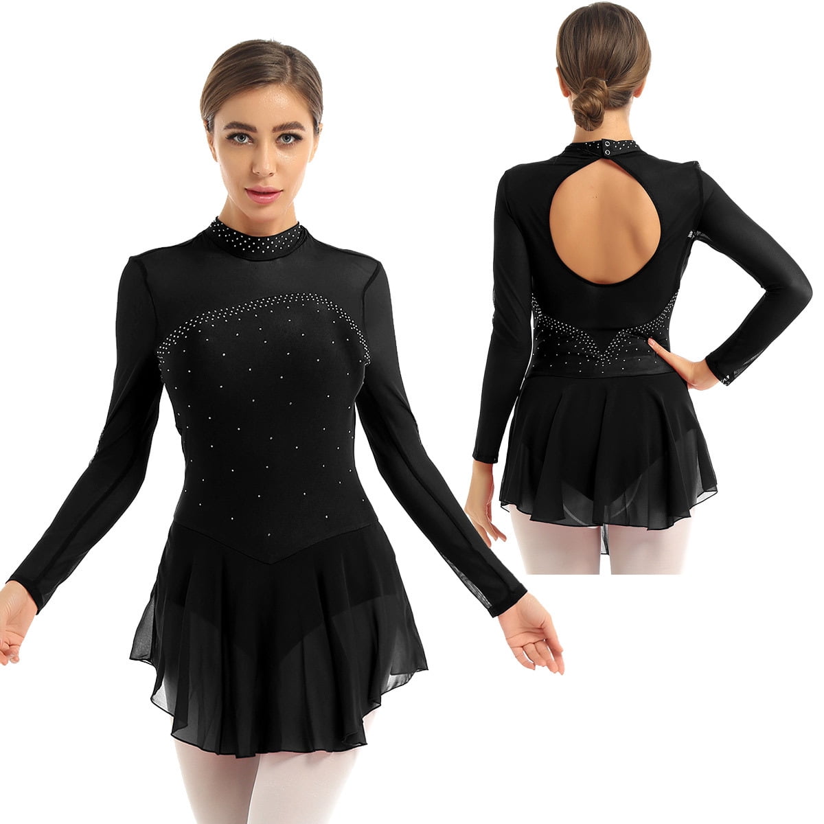Aislor Women's Mock Neck Figure Skating Dress Long Sleeves Gymnastics ...