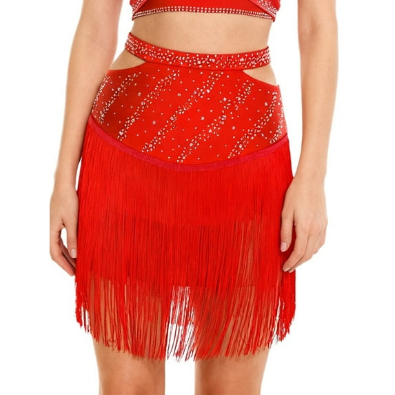 Aislor Women's Rhinestone Shiny Latin Dance Fringe Hem Salsa Tango ...