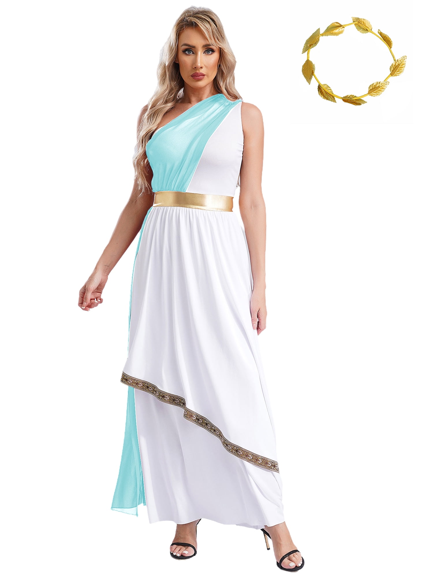 Aislor Womens 2Pcs Ancient Toga Dress One Shoulder Greece Grecian ...