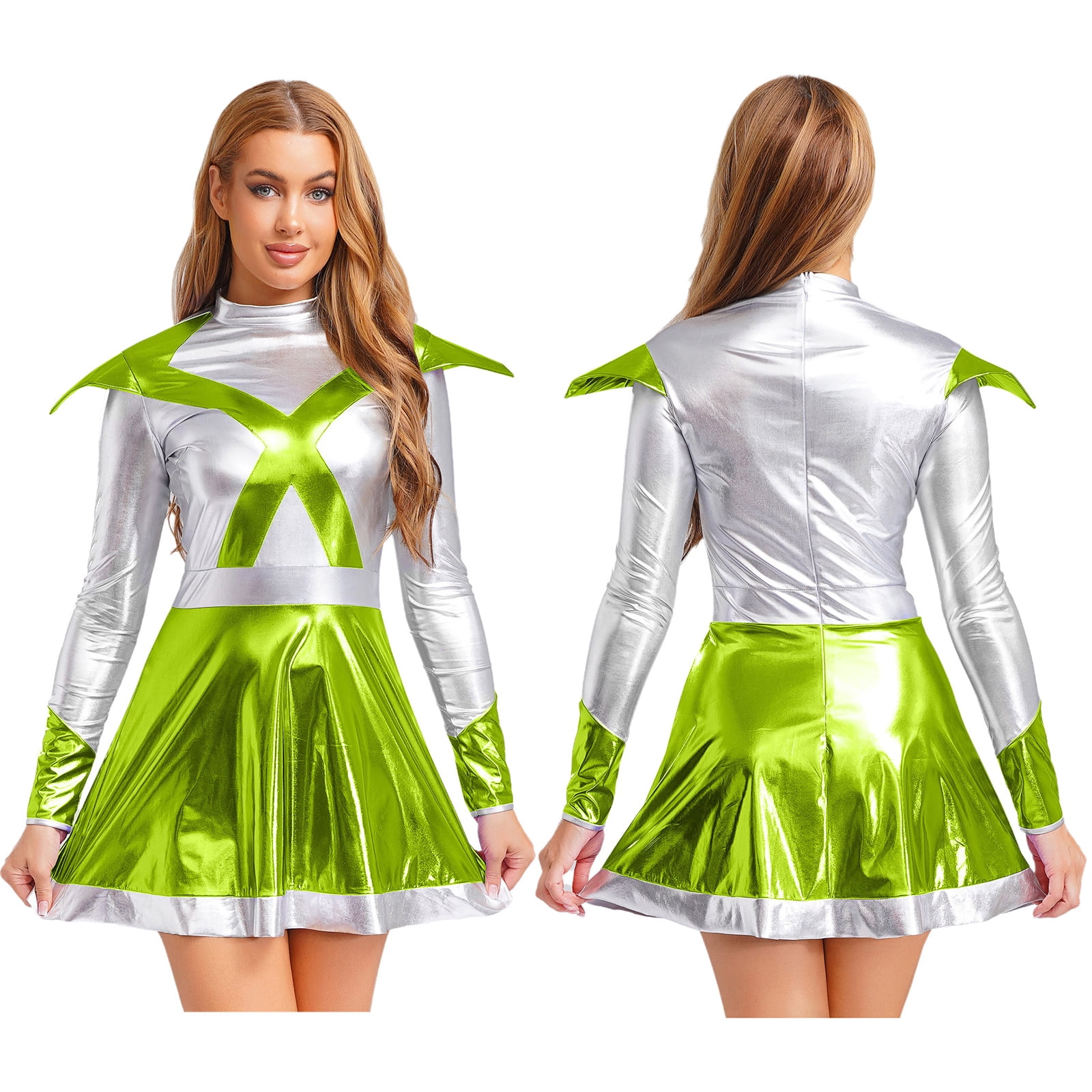 Aislor Womens Alien Robot Halloween Cosplay Long Sleeve Metallic Shiny ...