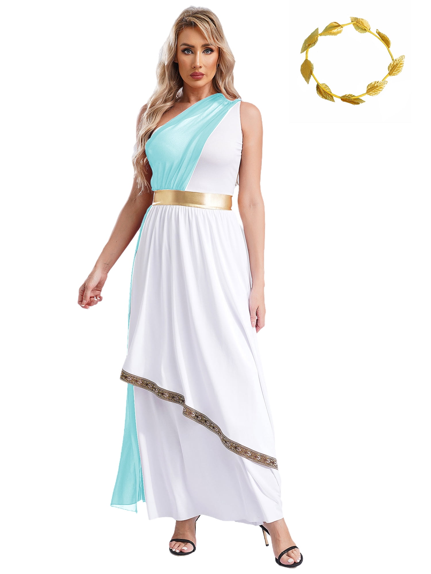 Aislor Womens Ancient Greek Roman Toga Costume Overlay Dance Dress with ...