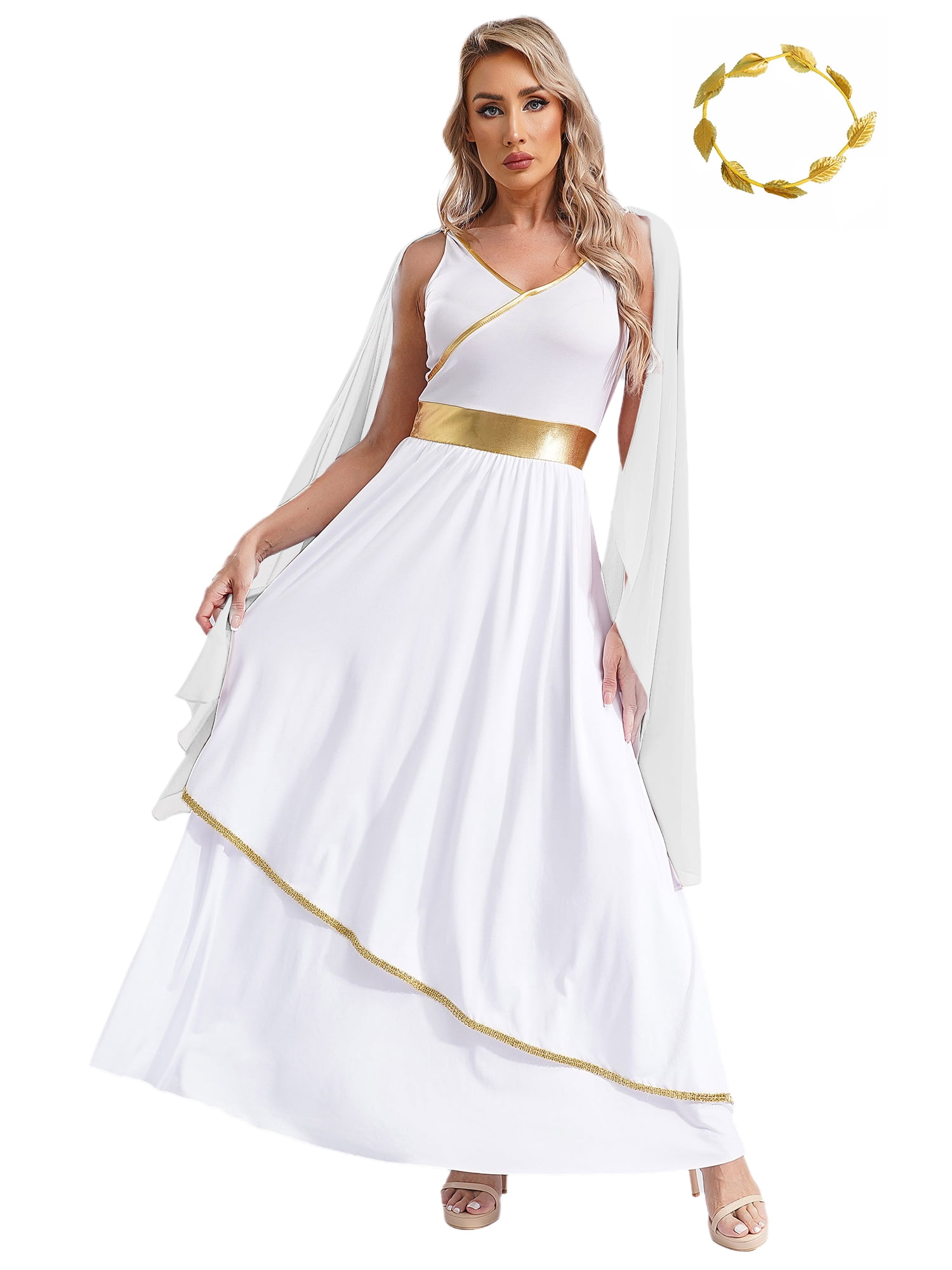 Aislor Womens Ancient Roman Queen Toga Robe Dress with Leaf Garland ...
