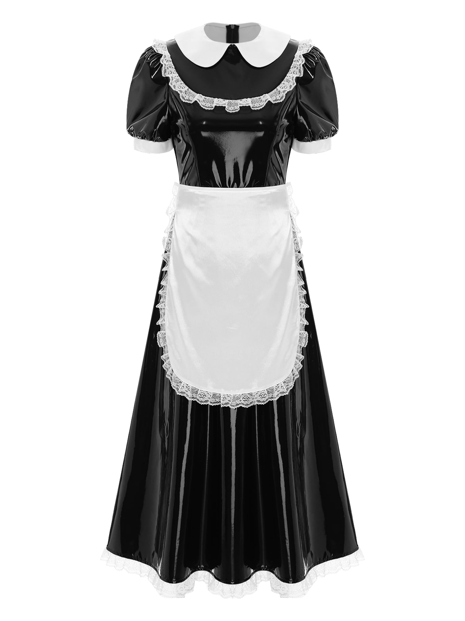 Aislor Womens French Maid Costume Maid Outfit with Apron Satin Lapel ...