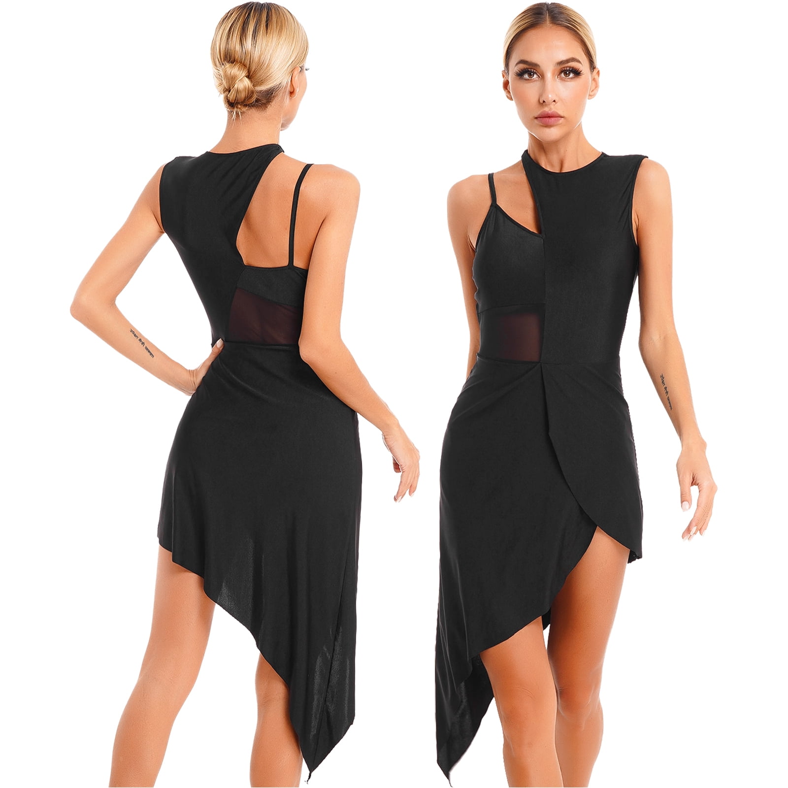 Aislor Womens Latin Ballroom Dance Dress Lyrical Salsa Sheer Mesh ...