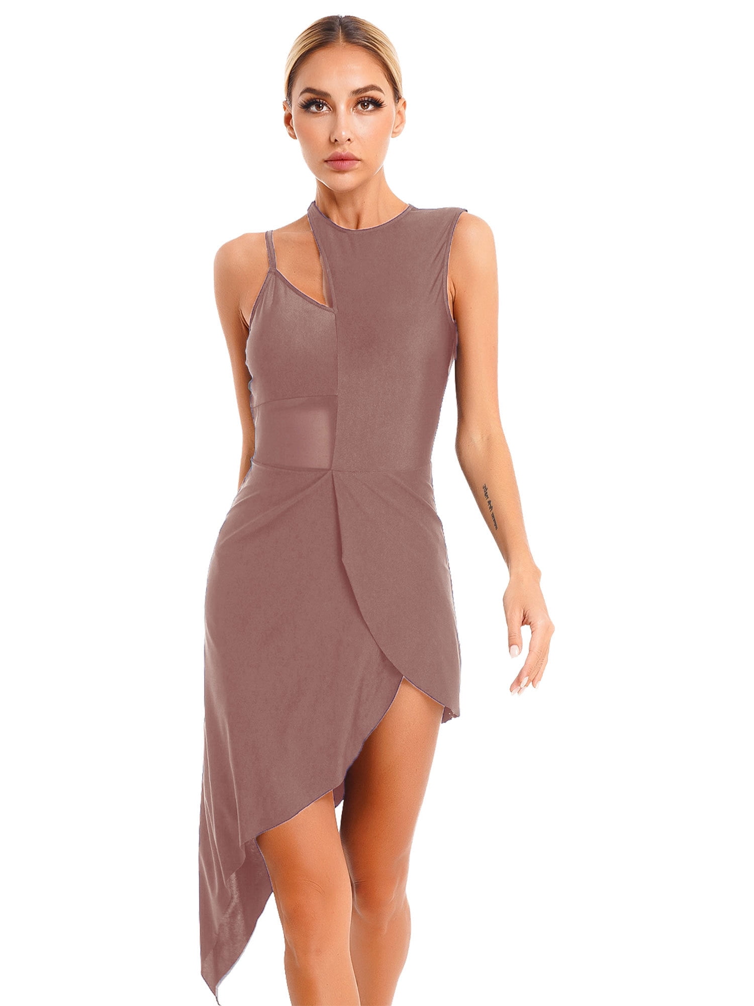 Aislor Womens Latin Ballroom Dance Dress Lyrical Salsa Sheer Mesh