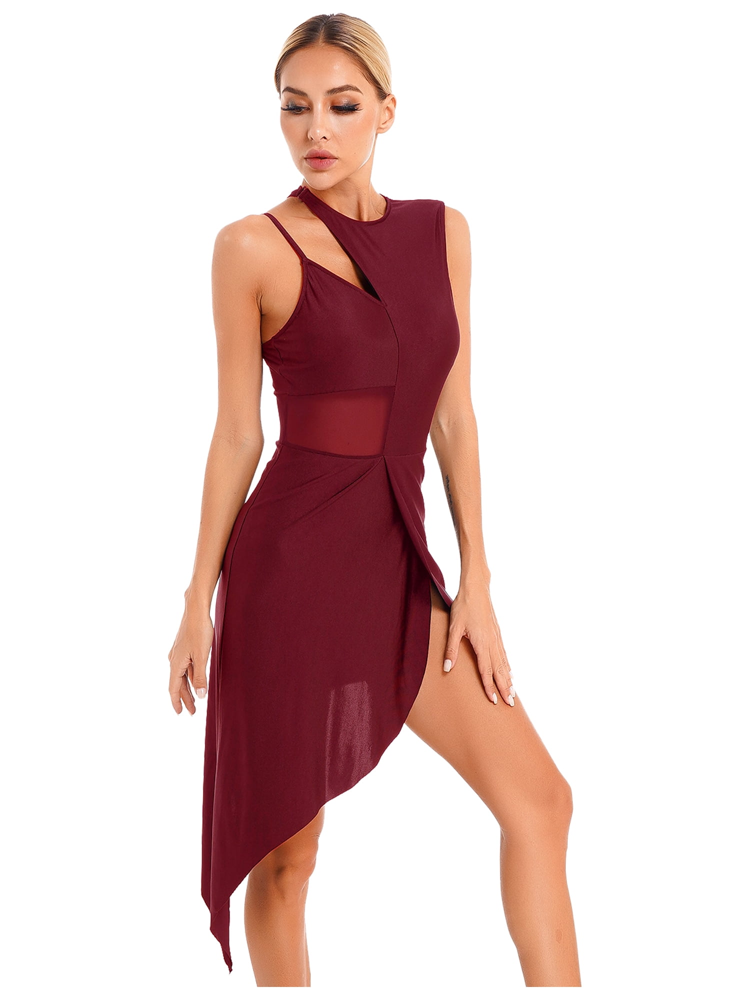 Aislor Womens Latin Ballroom Dance Dress Lyrical Salsa Sheer Mesh ...