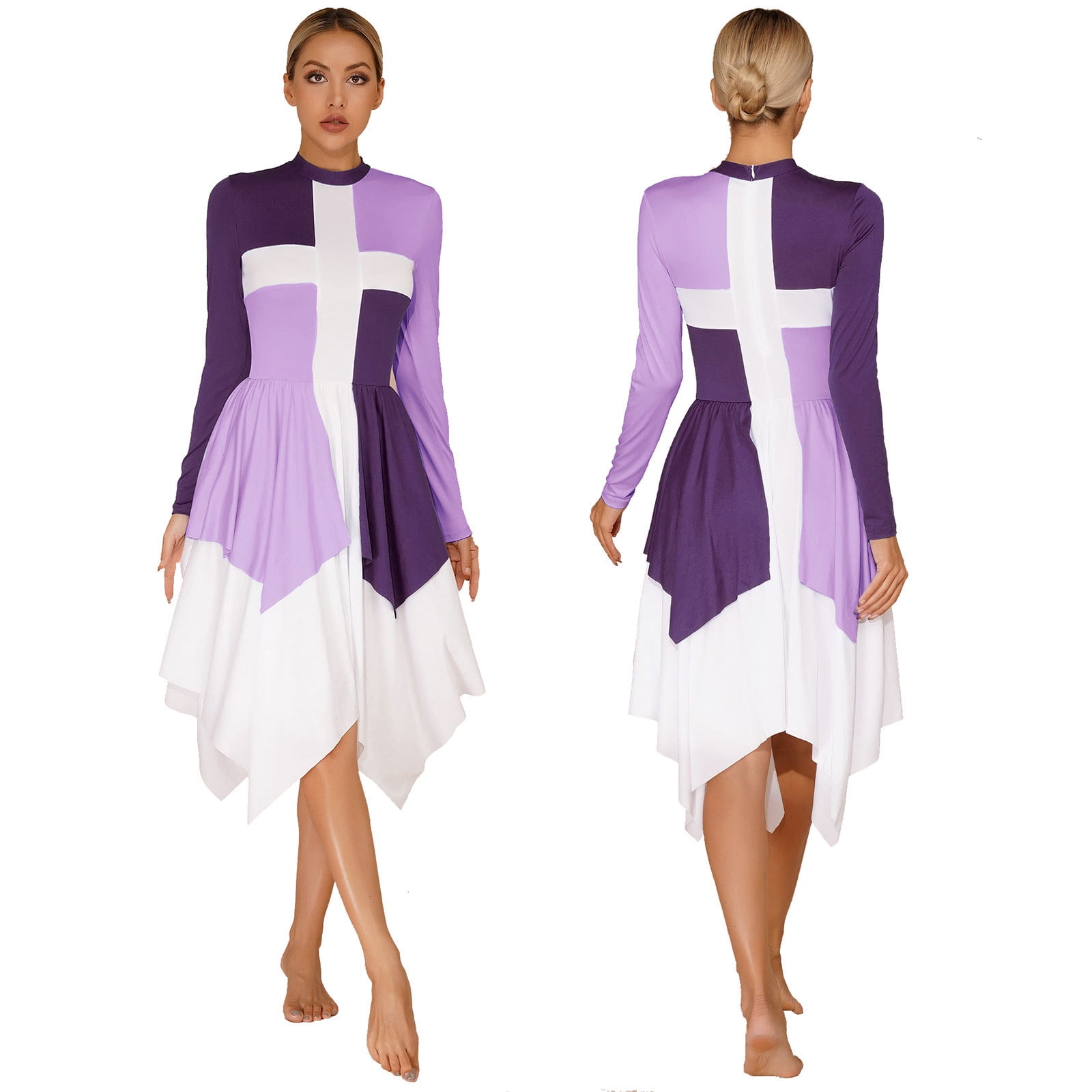 Aislor Women Color Block Liturgical Praise Dance Dress Long Sleeve ...