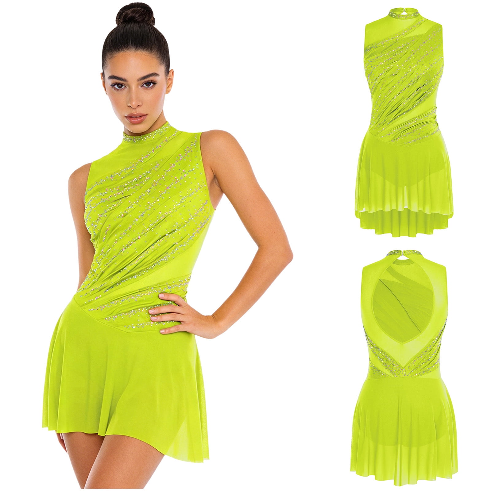Aislor Womens Lyrical Dance Dress Sleeveless Rhinestone Modern Ballet ...