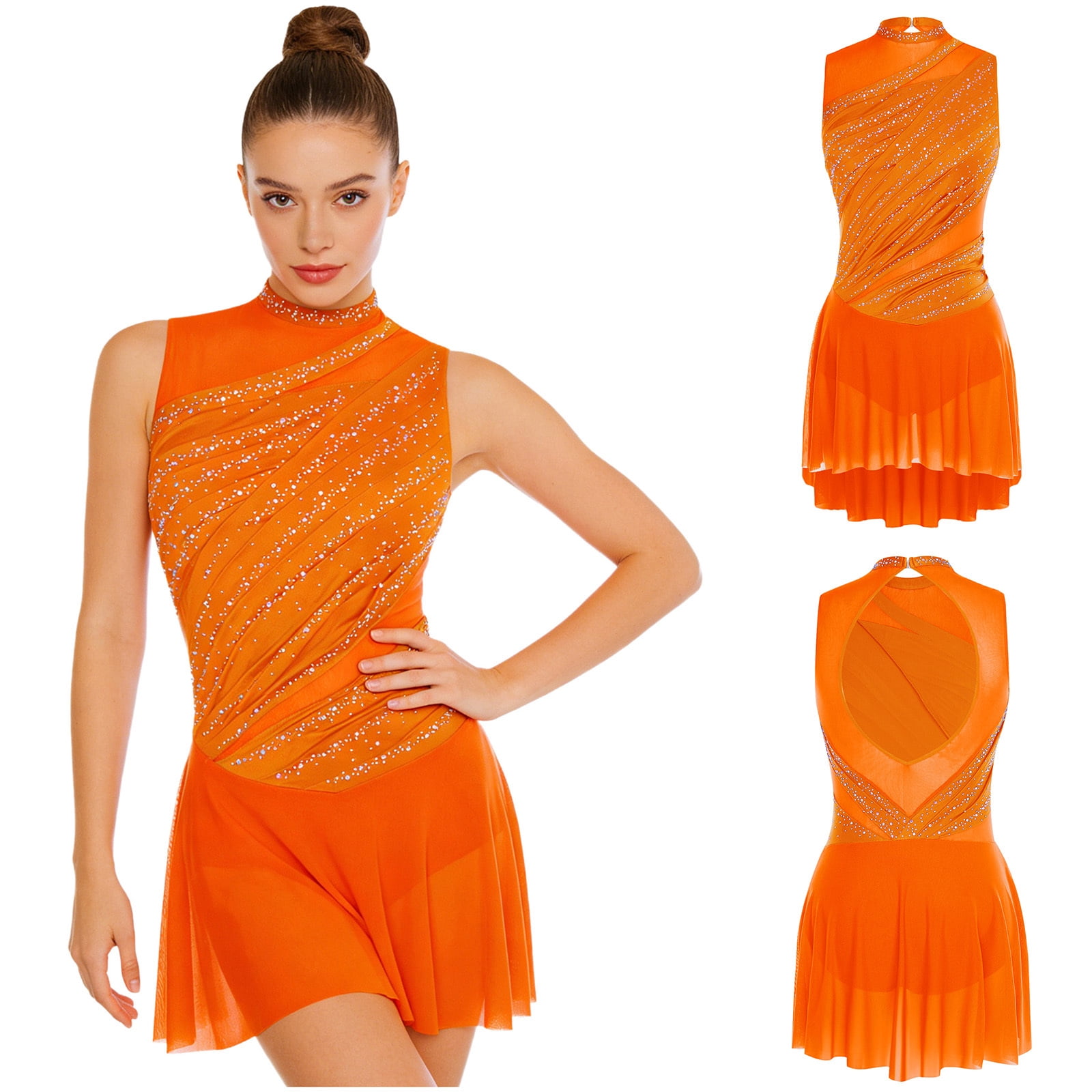 Aislor Womens Lyrical Dance Dress Sleeveless Rhinestone Modern Ballet ...