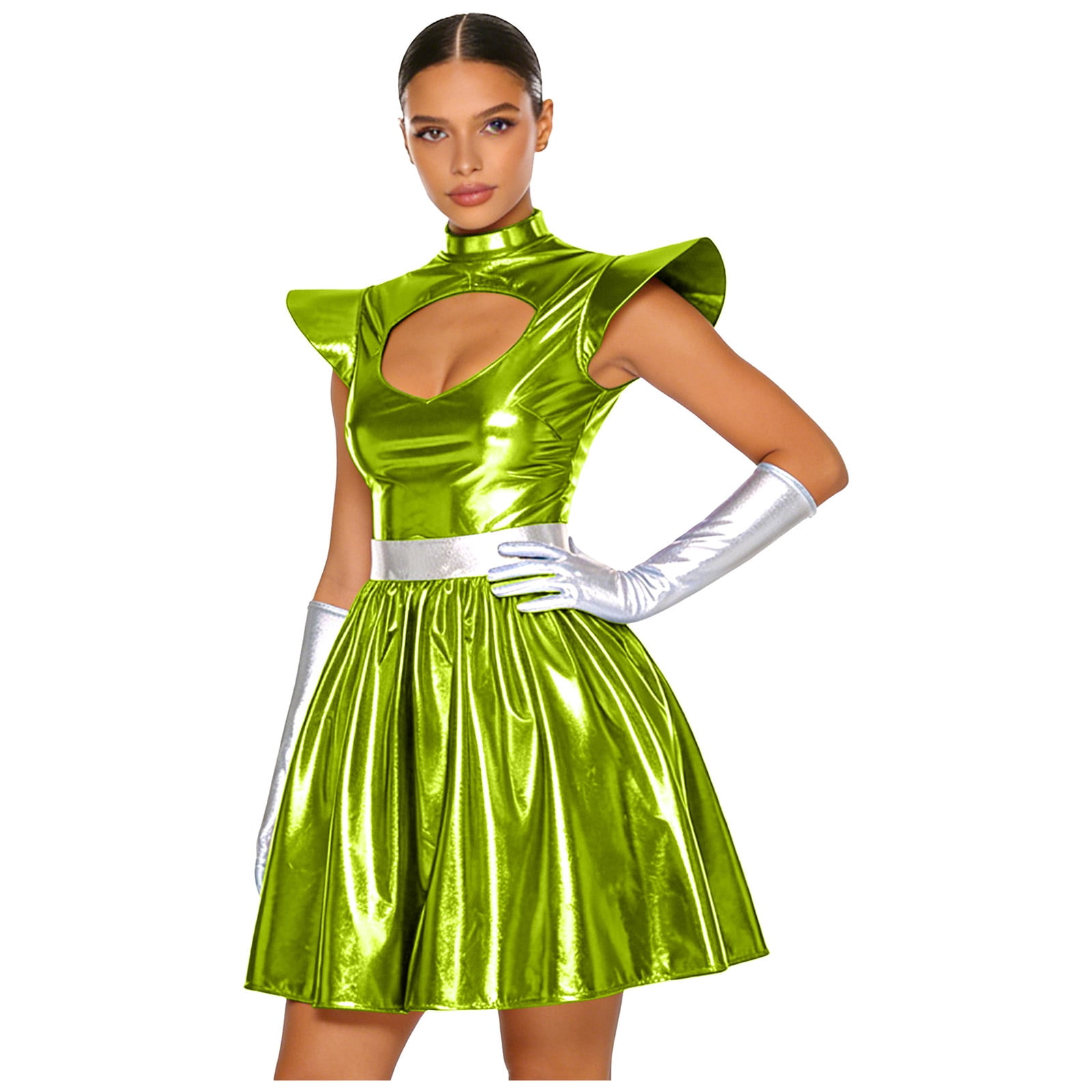 Aislor Womens Metallic Space Alien Shiny Robot Dress Carnival Outfits ...
