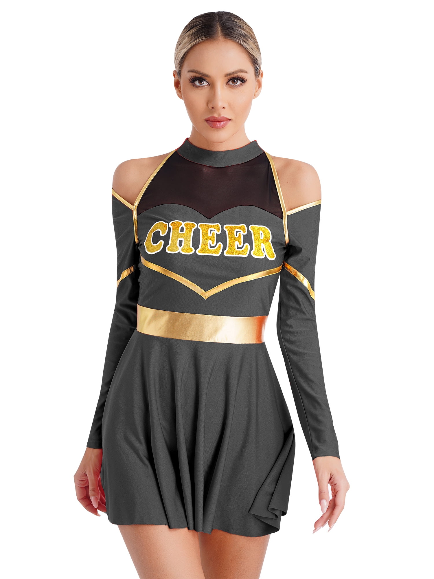 Aislor Womens Schoolgirls Cheering Uniform Cold Shoulders Dress Cheer ...