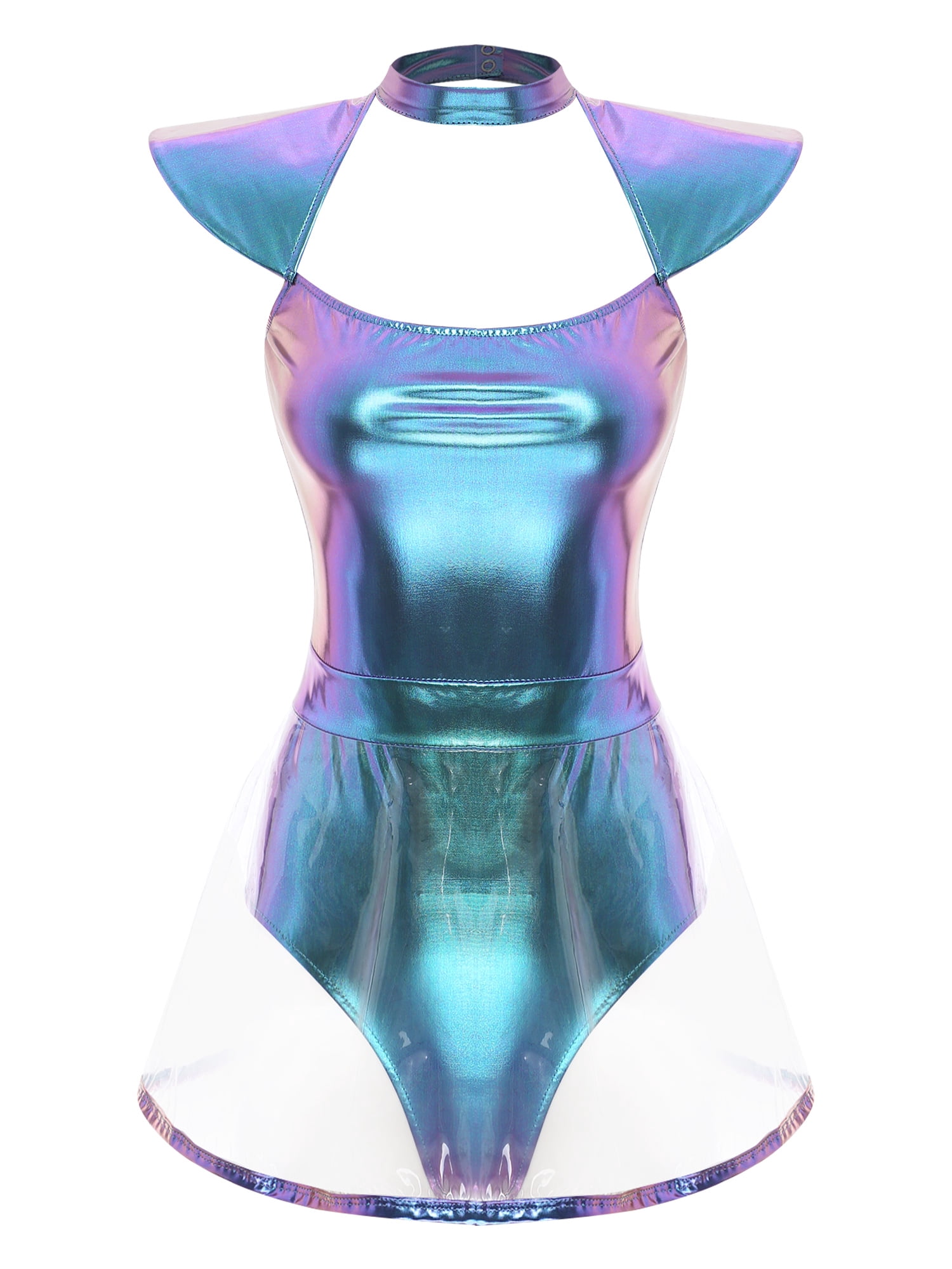 Aislor Womens Shiny Metallic Alien Costume Fly Sleeve Leotard Dress ...