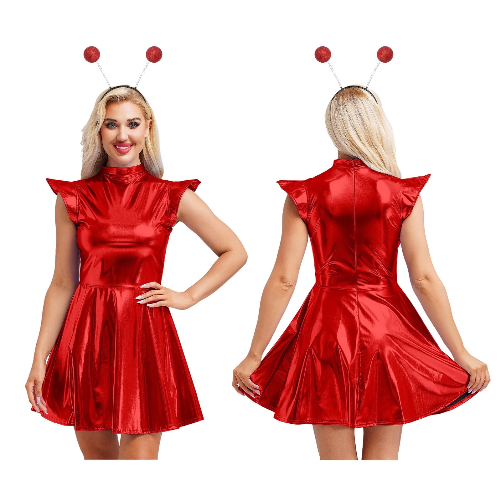 Aislor Womens Shiny Metallic Mini Dress with Headwear Holographic for ...