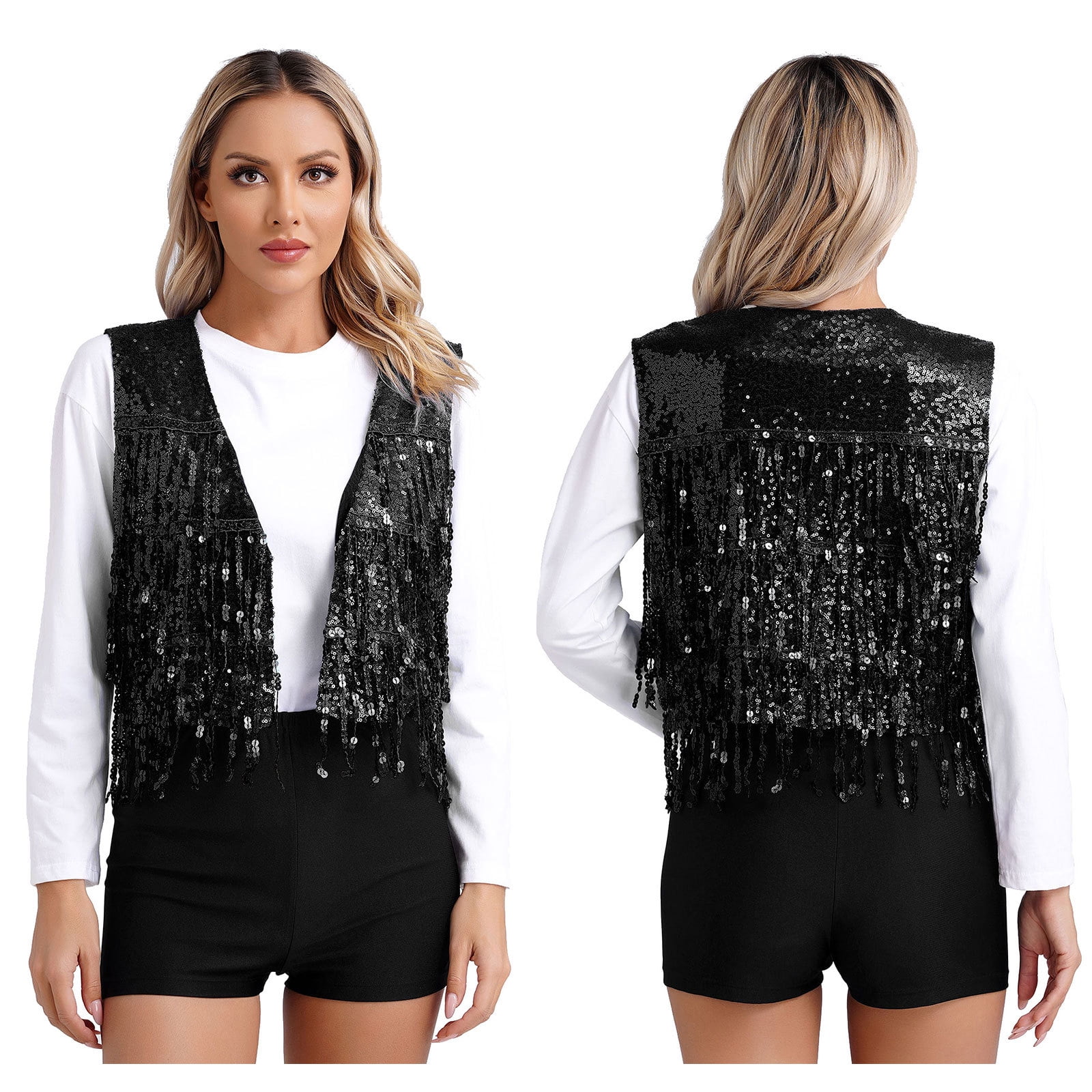 Aislor Womens Shiny Sequin Sleeveless Vest Sparkly Lightweight Jacket ...