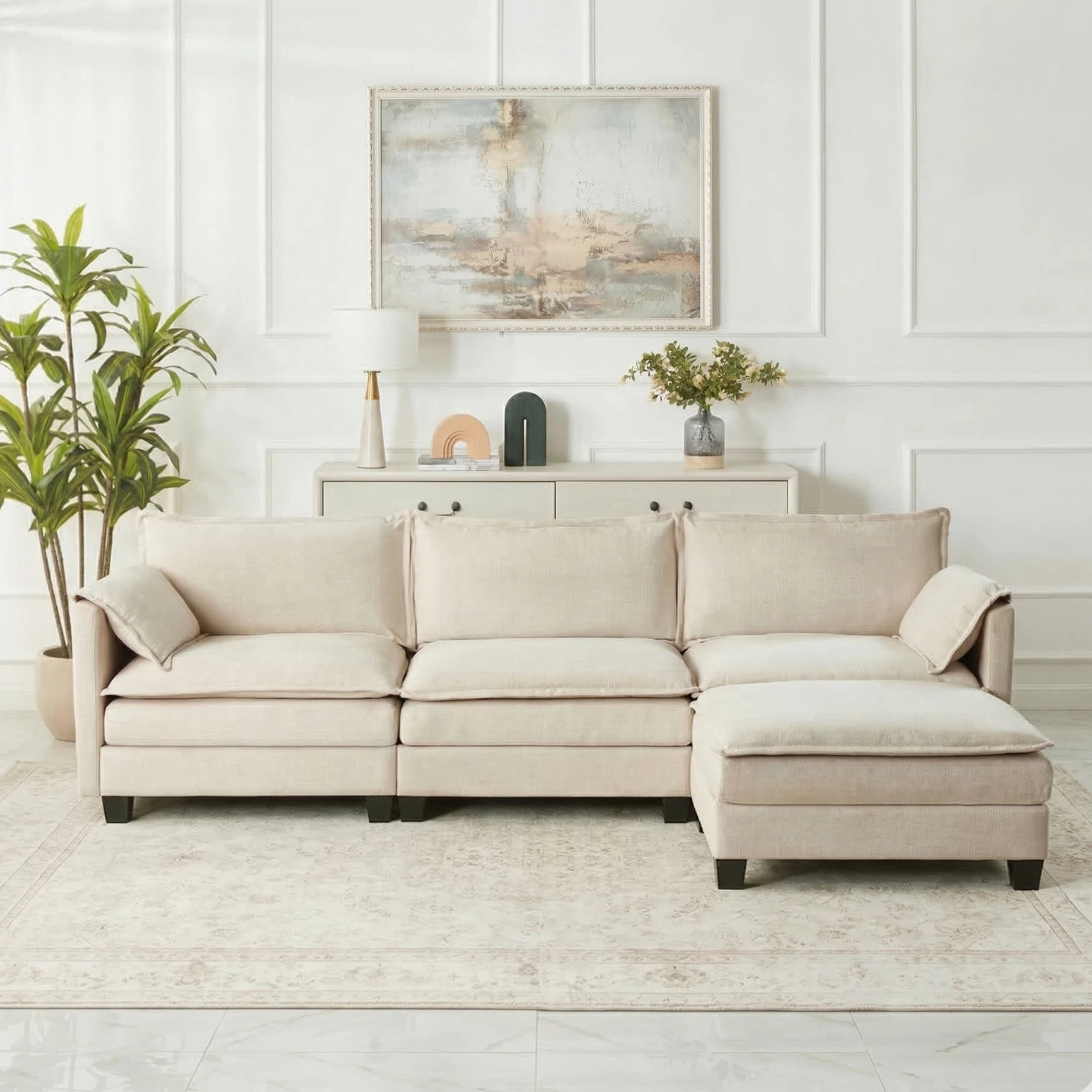 AISWORD 107.4" L Shaped Modular Sectional Sofa with Movable Ottoman ...