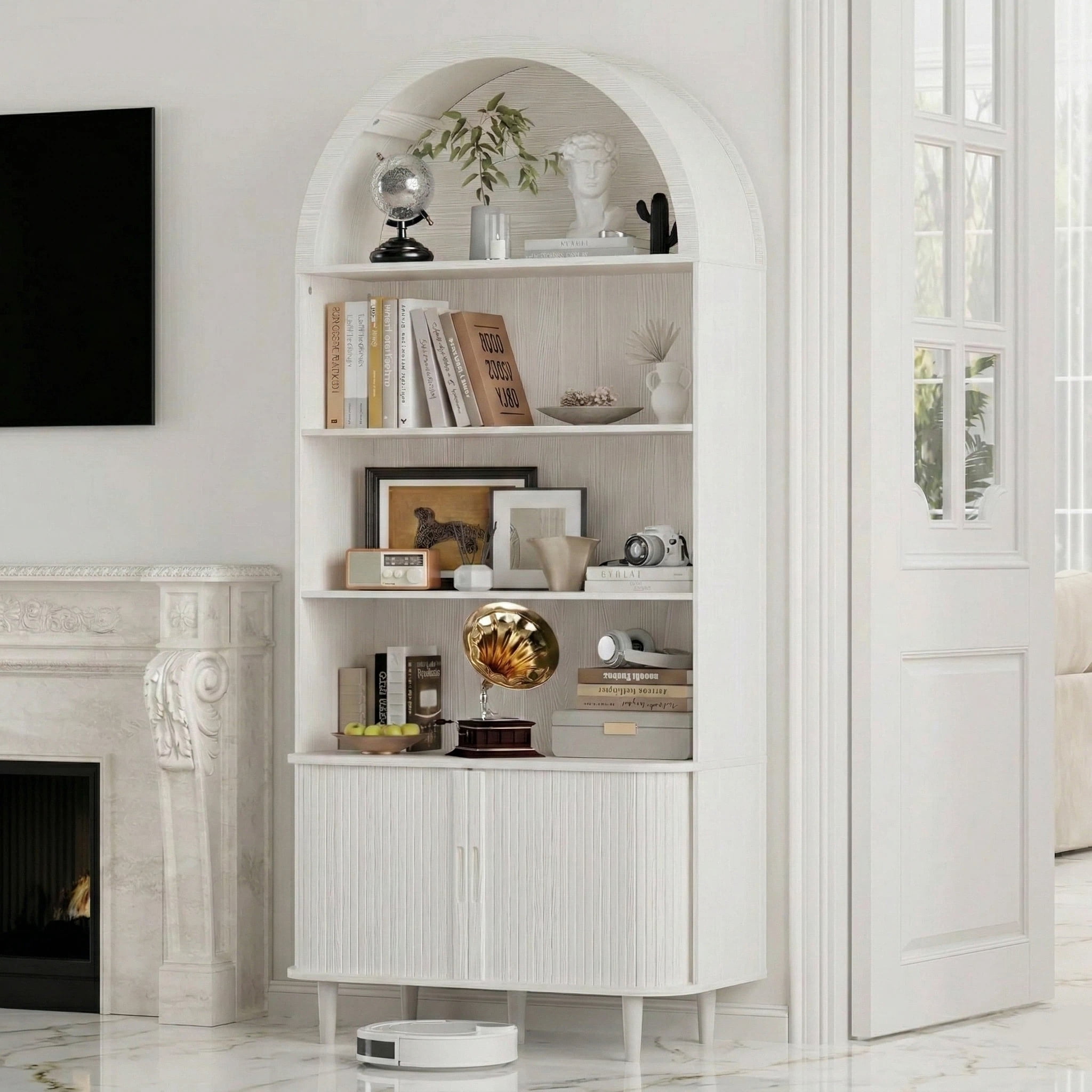 Aisword 71" Tall Arched Bookcases, 5-Tier Modern Farmhouse Bookshelf ...