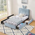 Aisword Twin Upholstered Bed Frame with 4 Storage Drawers & Rabbit Ear ...