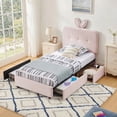 Aisword Twin Upholstered Bed Frame with 4 Storage Drawers & Rabbit Ear ...