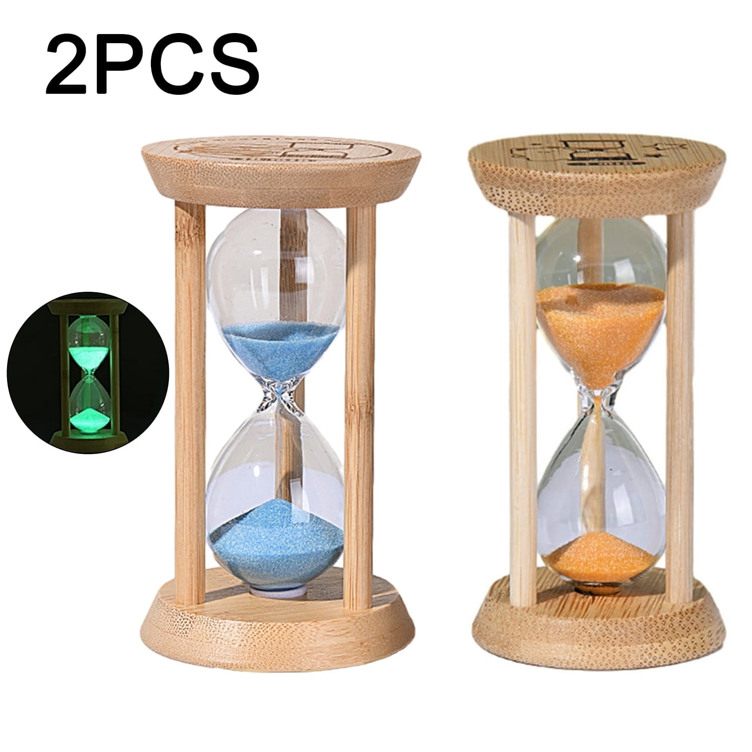 Aiteng 2 Pack Sand Timer Set, 1 Min Wooden Hourglass Timer, Kitchen ...