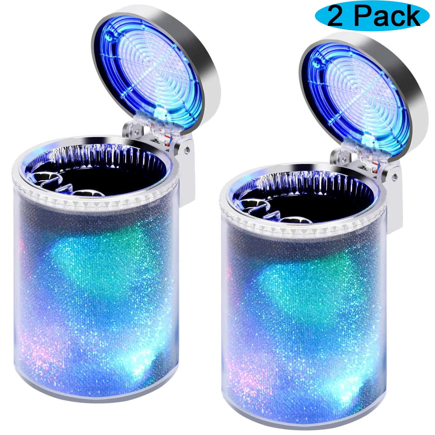 Aiteng 2 Pack Car Ashtray, Auto Ashtray with LED Light, Mini Car Trash ...
