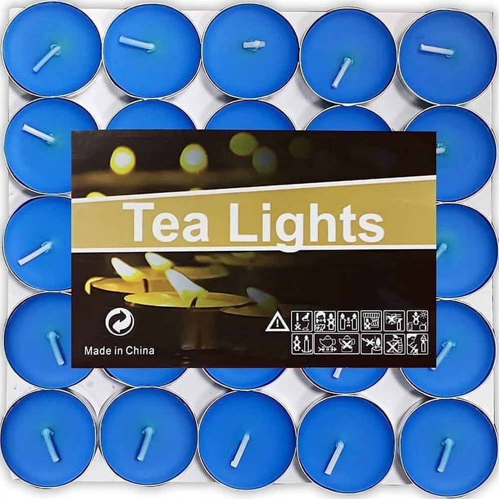 Aiteng 50Pcs Blue Tealight Candles, Dripless, Long Burning, Smokeless ...