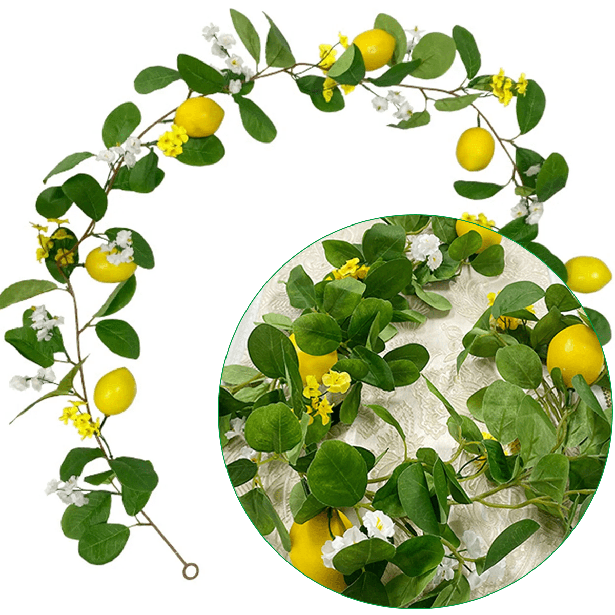 Aiteng Artificial Lemon Greenery Garl, and Faux Rattan Decor with 3D ...