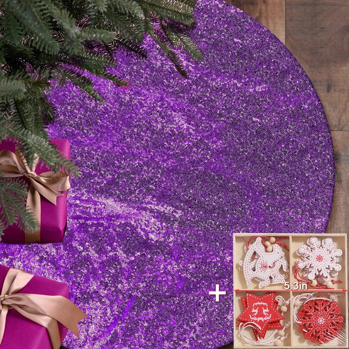 Aiteng Christmas Tree Skirt, 36 Inch Sequin Tree Skirts Glitter Xmas ...