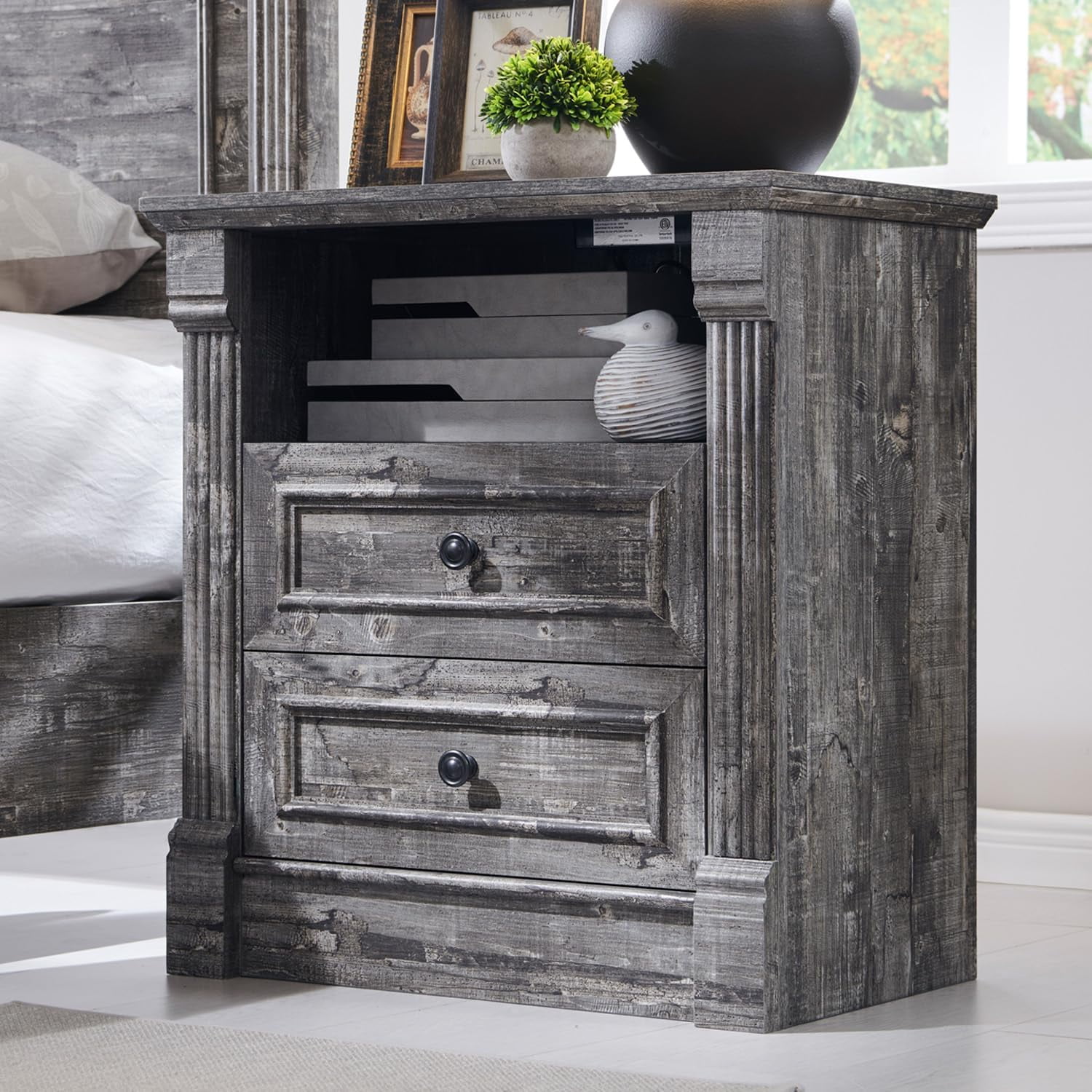 Aitjunz 26" Tall Farmhouse Nightstand with Charging Station, 23.6" Wide ...