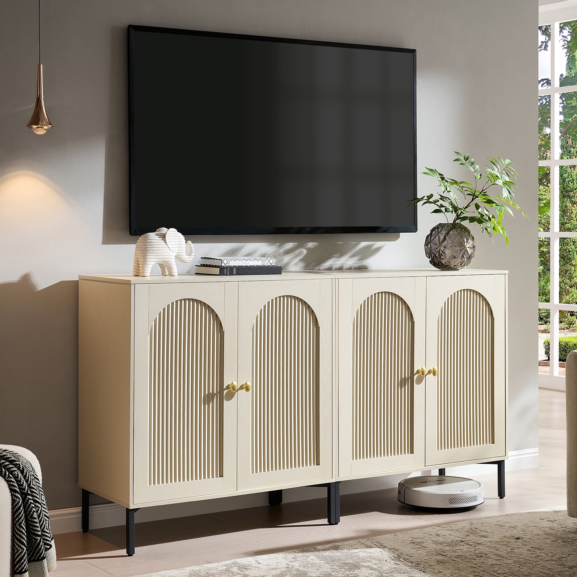 Aitjunz 61.75'' W Modern TV Console, Wooden TV Stand up to 70 Inch, Mid ...